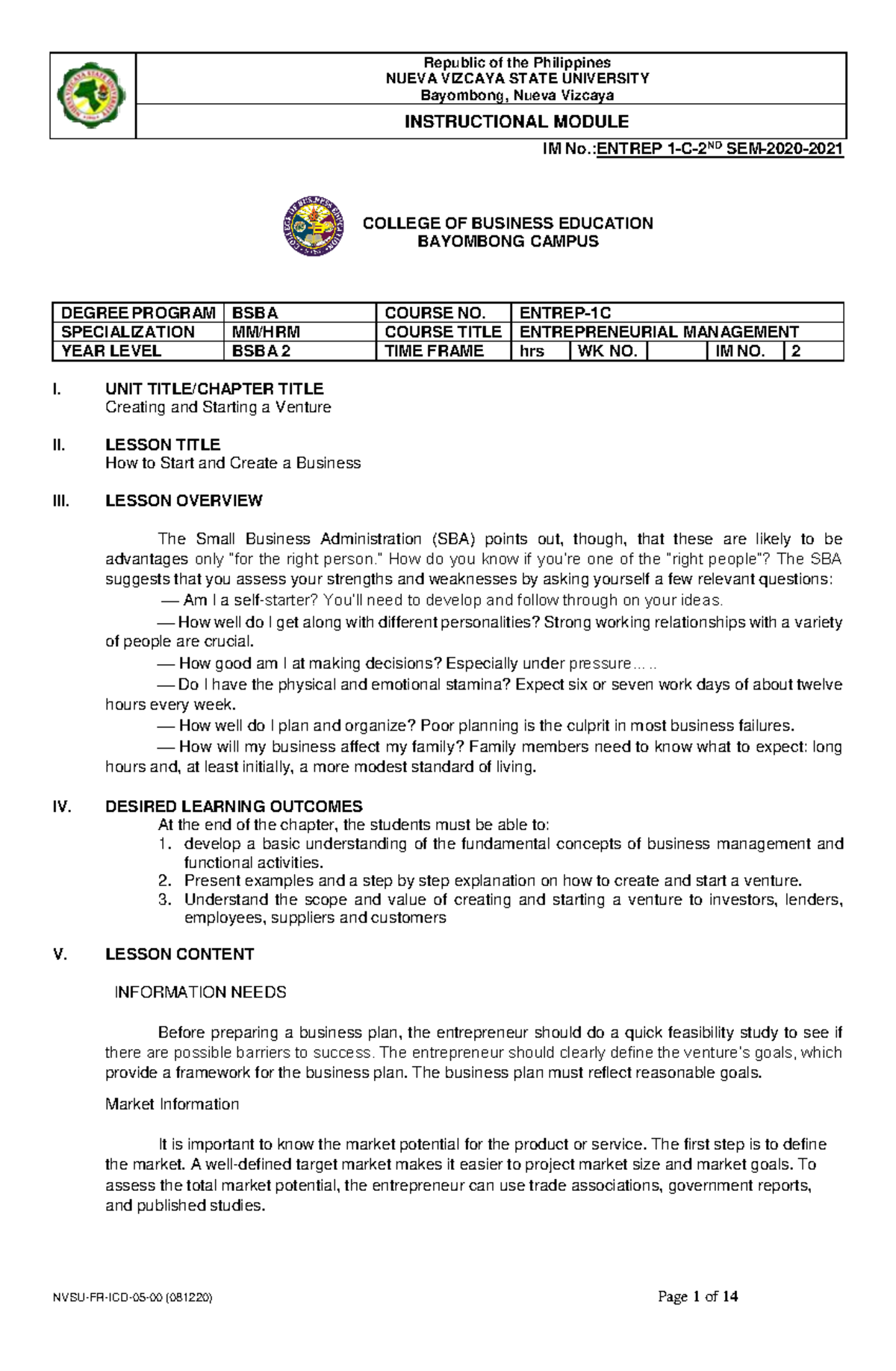 Module 2 - NUEVA VIZCAYA STATE UNIVERSITY Bayombong, Nueva Vizcaya ...