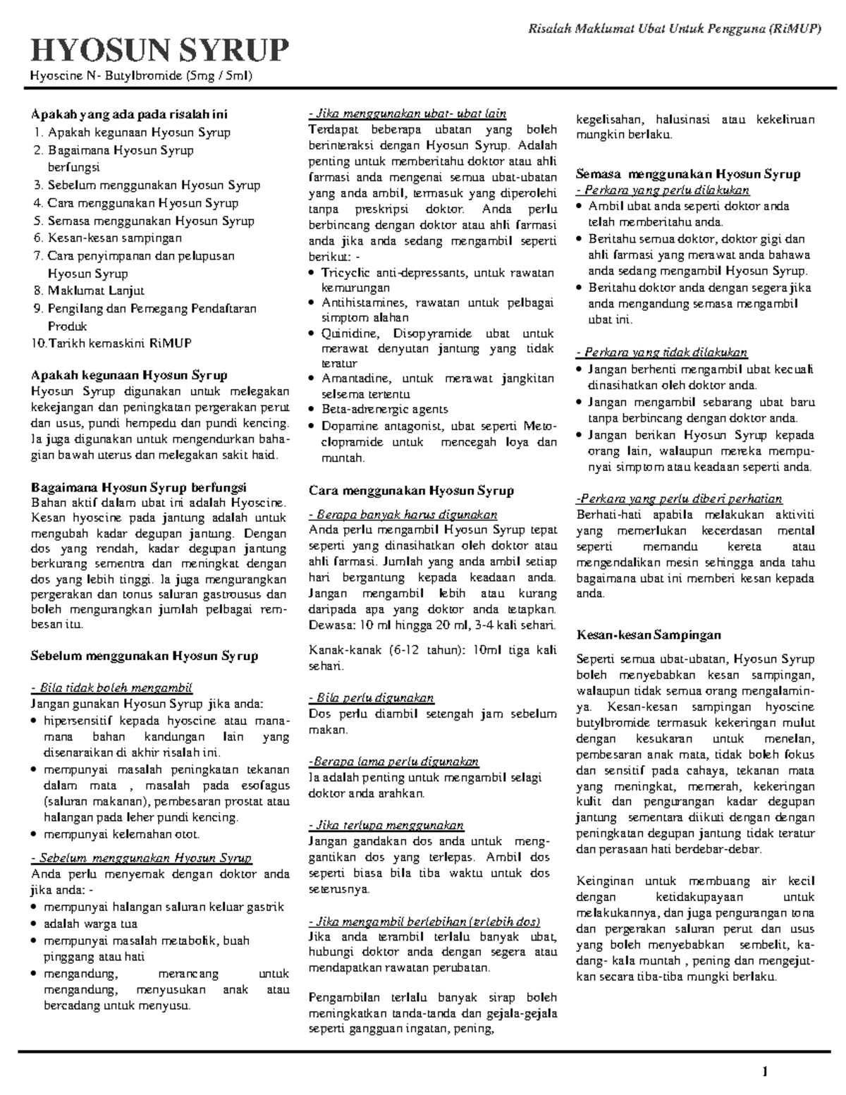 Hyosun Syrup Hyoscine Butylbromide Sunward Pharmaceutical SDN - 1 ...