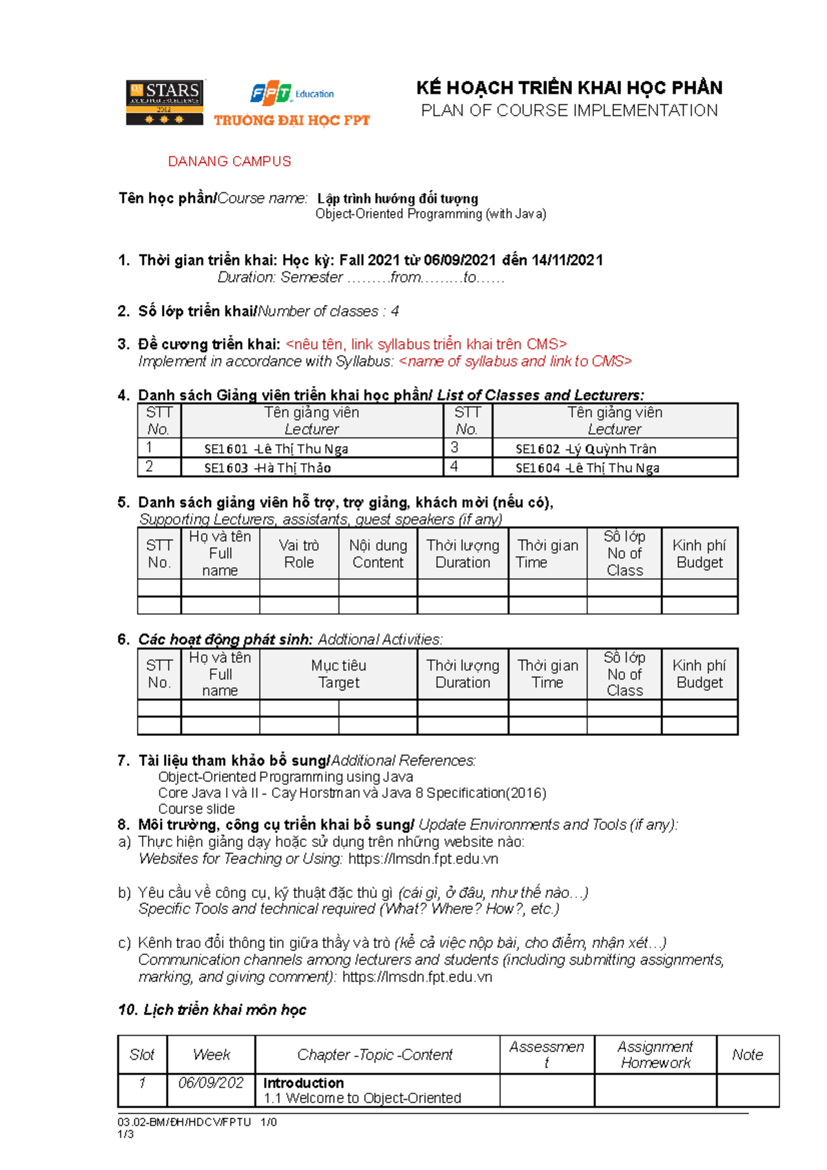 PRO192 CIP-Course Implementation Plan Fall21 Tran LQ - Acca sbr book ...