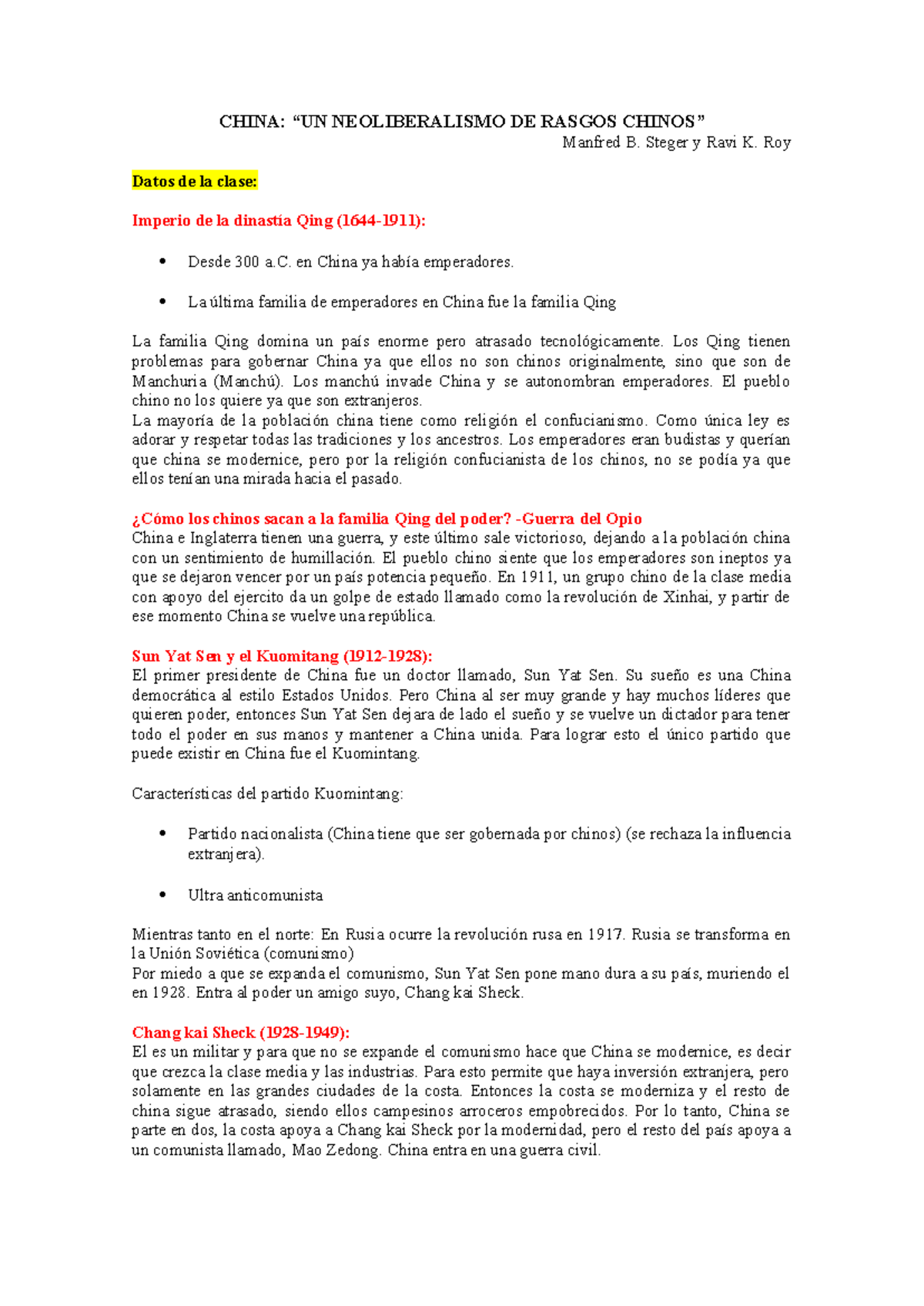 China - Resumen - CHINA: “UN NEOLIBERALISMO DE RASGOS CHINOS” Manfred B ...