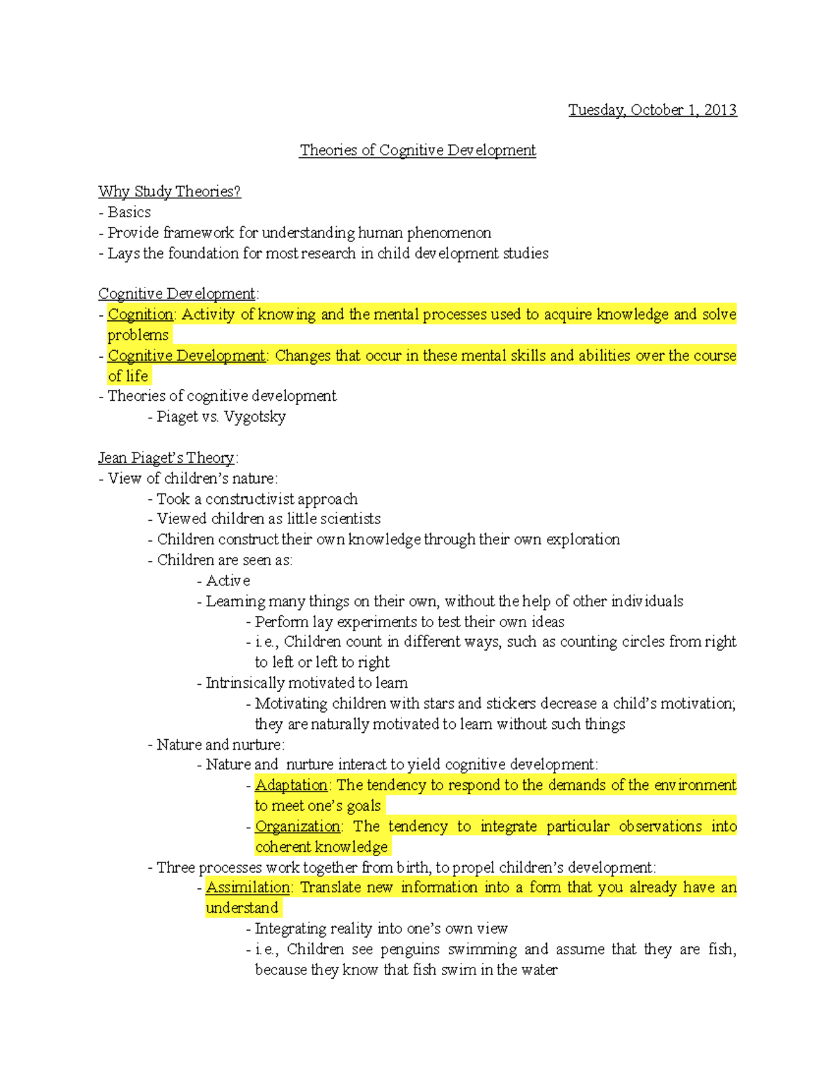 Child Development - Lecture notes - 4 - Tuesday, October 1, 2013 ...
