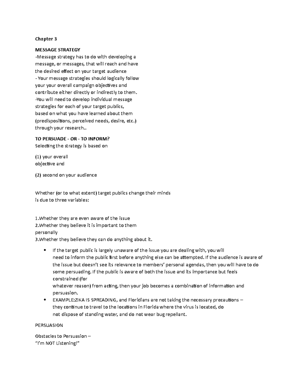 PR Writing CH3 - Chapter 3 MESSAGE STRATEGY -Message strategy has to do ...