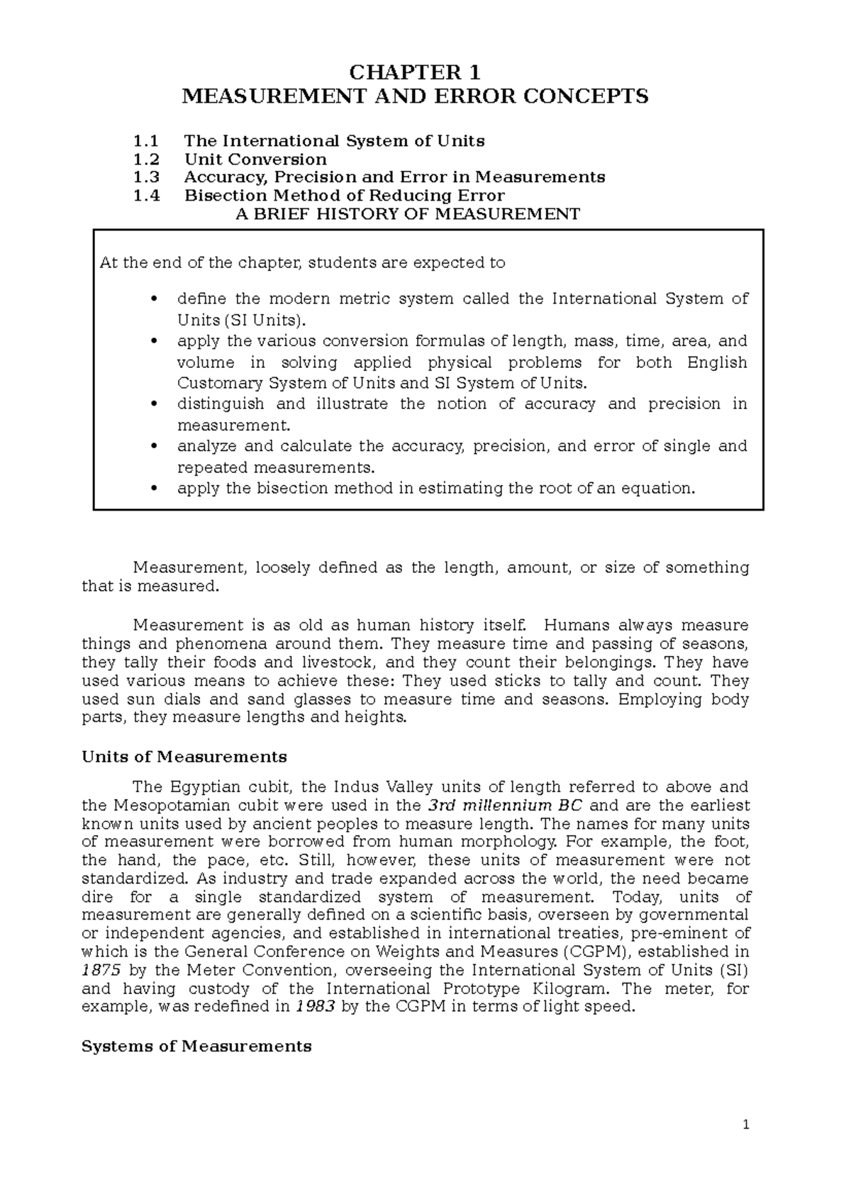 Chapter 1 Mathematics of Measurement - CHAPTER 1 MEASUREMENT AND ERROR ...