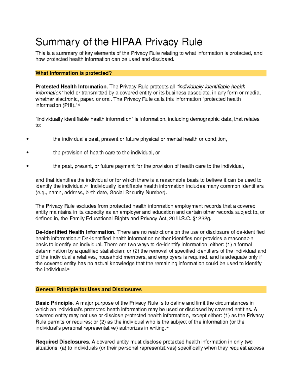 Summary of the Hippa Privacy rule - Summary of the HIPAA Privacy Rule ...