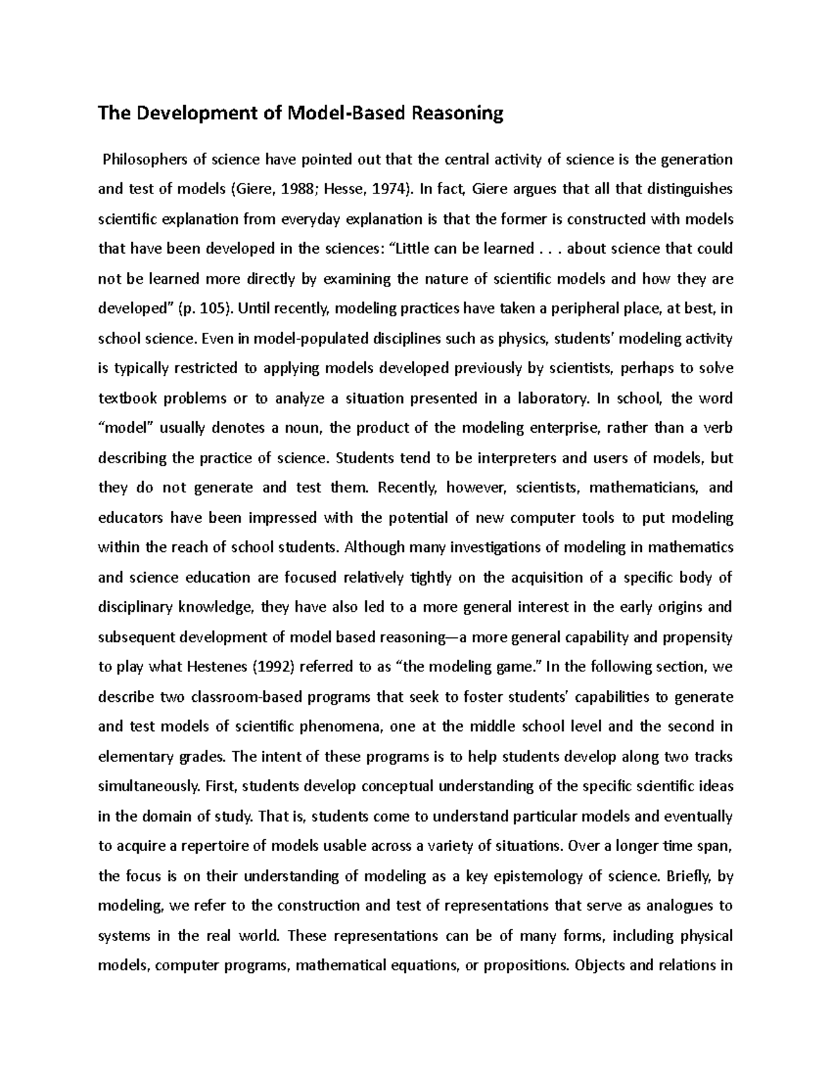 The Development of Model-Based Reasoning - The Development of Model ...
