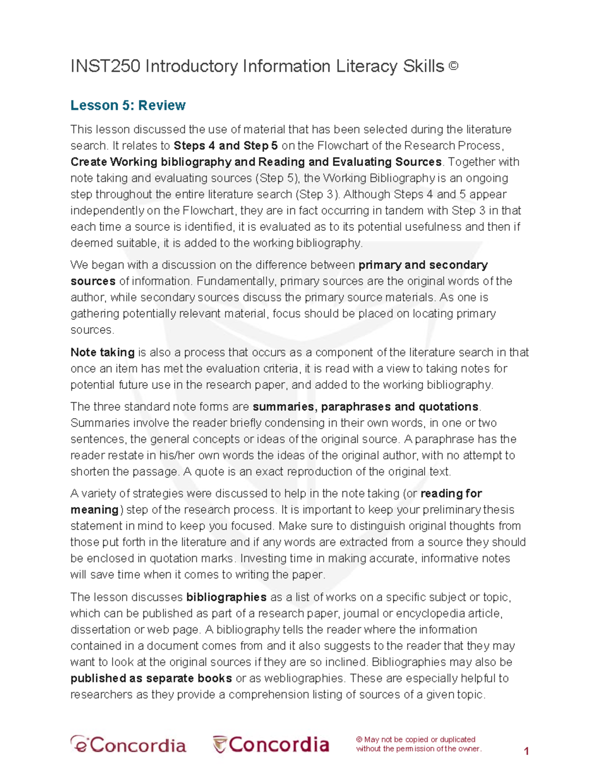 L5 review - Note - 1 © May not be copied or duplicated without the permission of the owner ...