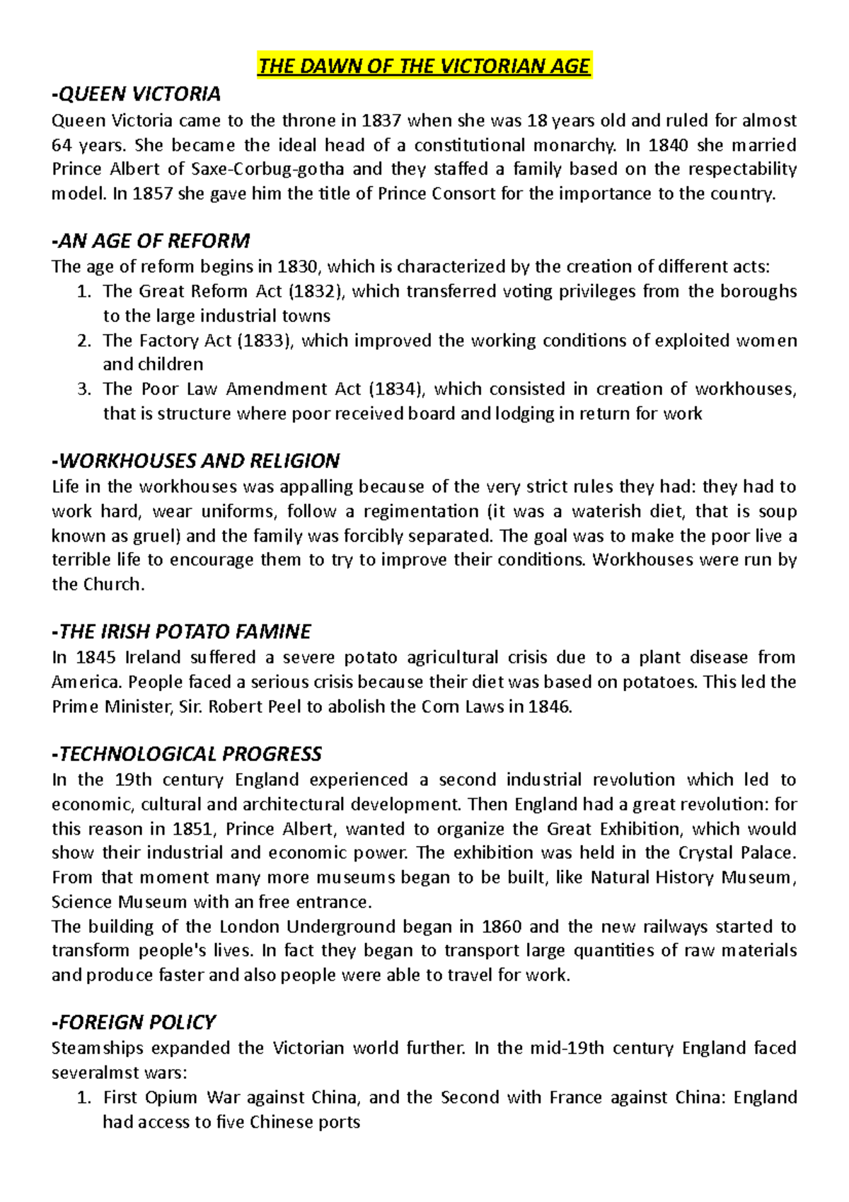 Inglese 24 marzo - Riassunto - THE DAWN OF THE VICTORIAN AGE -QUEEN ...