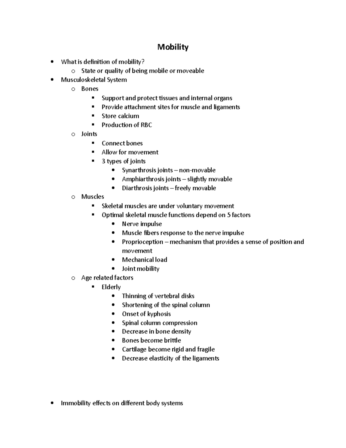 Mobility Study Guide - Perfusion Concept Summary - Mobility What is ...