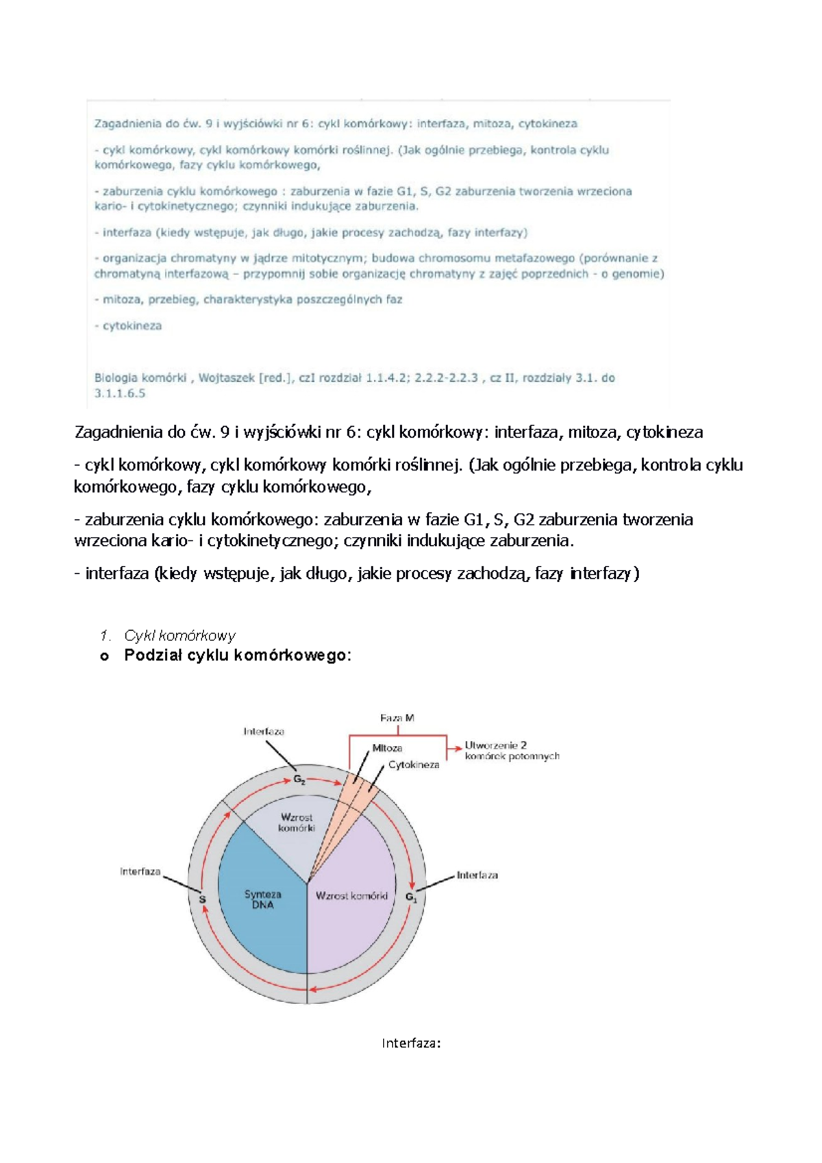 Cyklkomórkowy 2biolmed 2022 - Zagadnienia do ćw. 9 i wyjściówki nr 6 ...