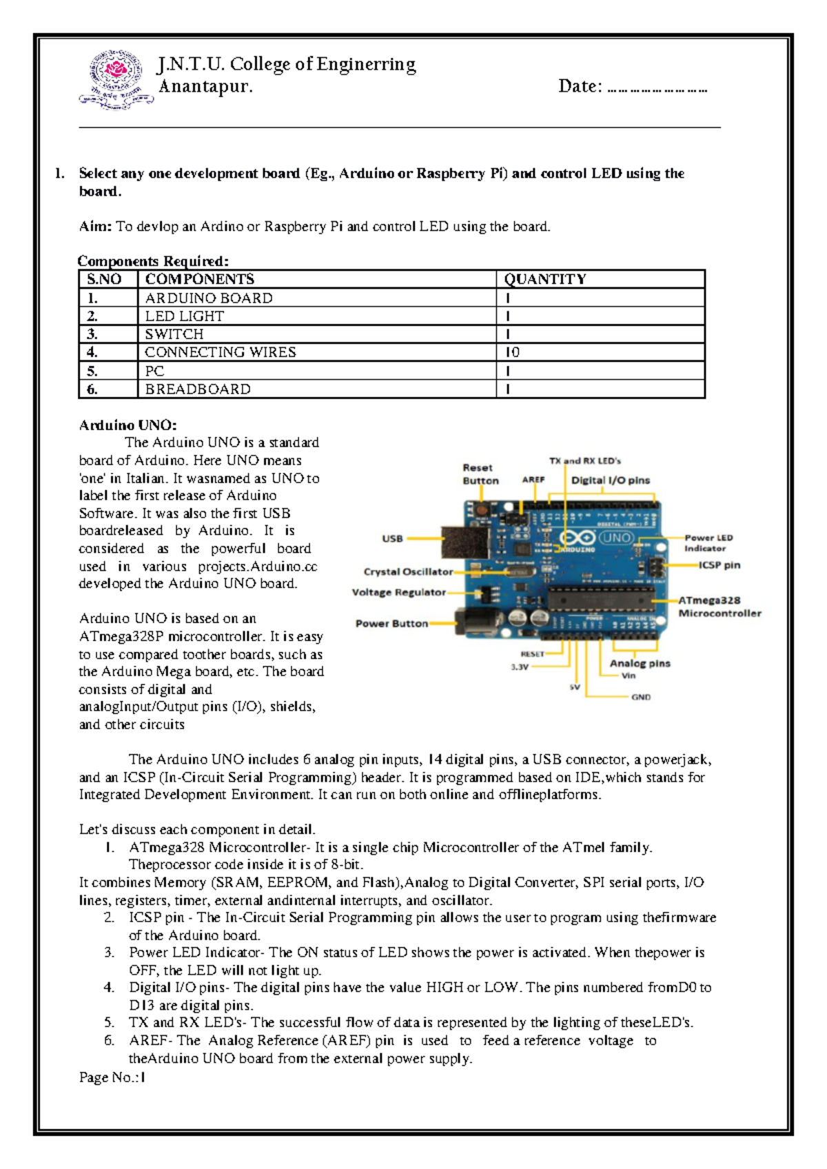 Io T lab experiments - INTERNET OF THINGS LAB MANUAL - - Studocu