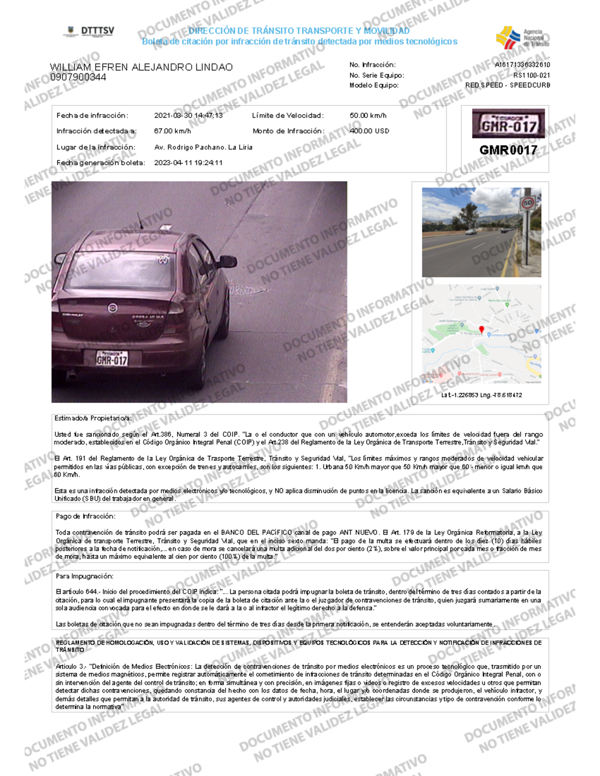 Infrigements Report - materia - DIRECCIÓN DE TRÁNSITO TRANSPORTE Y ...