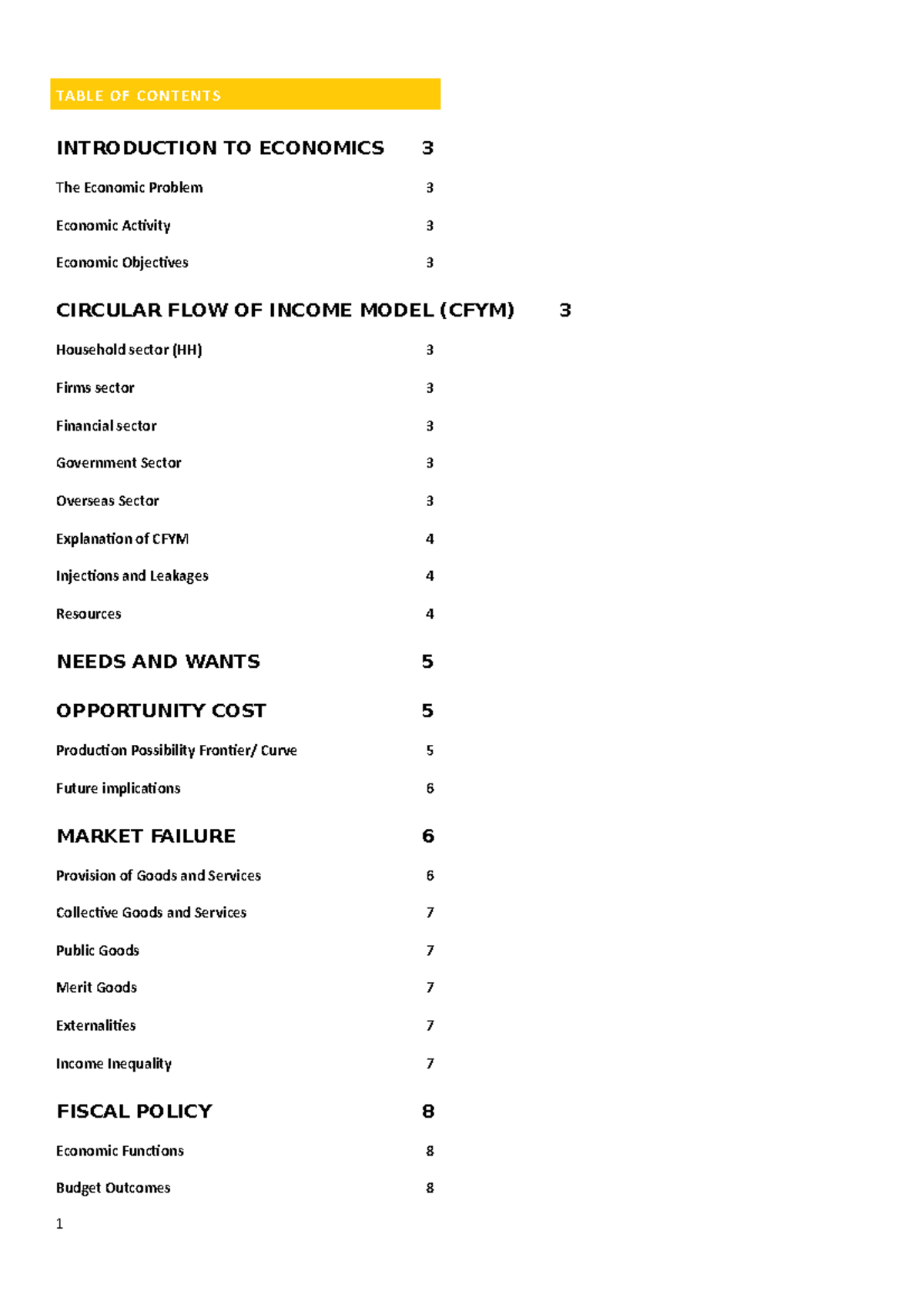 HSC Prelim Economics Notes - TABLE OF CONTENTS INTRODUCTION TO ...