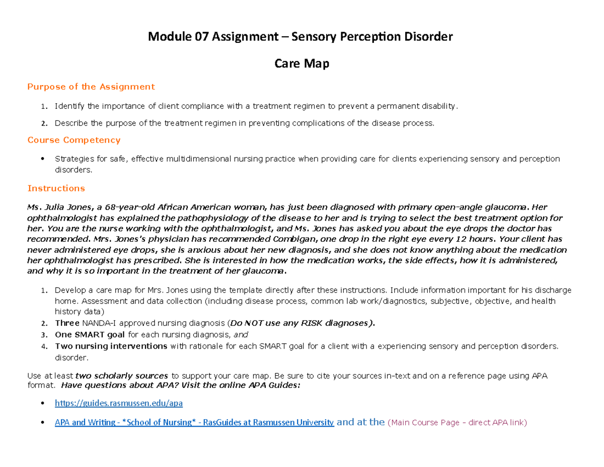 NUR2356 Module 07 Assignment WIN 22 - Module 07 Assignment – Sensory ...