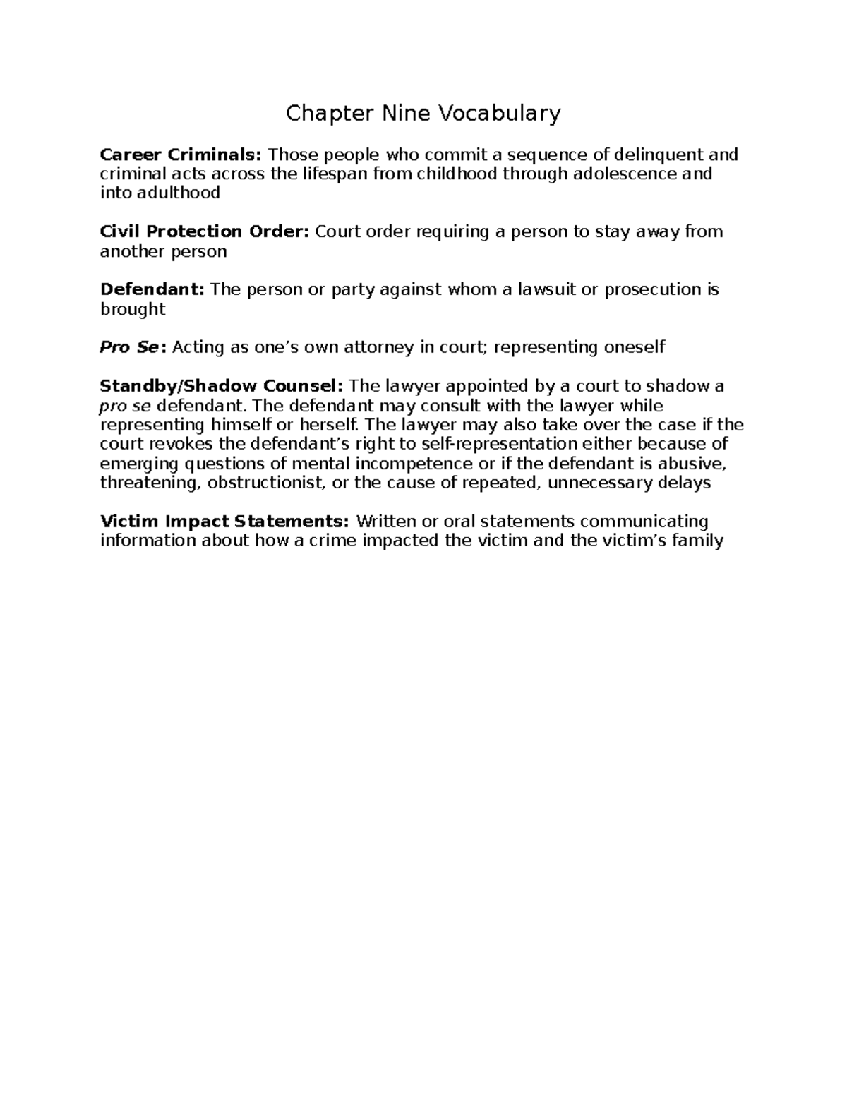 Chapter 9 Vocabulary - Chapter Nine Vocabulary Career Criminals: Those ...