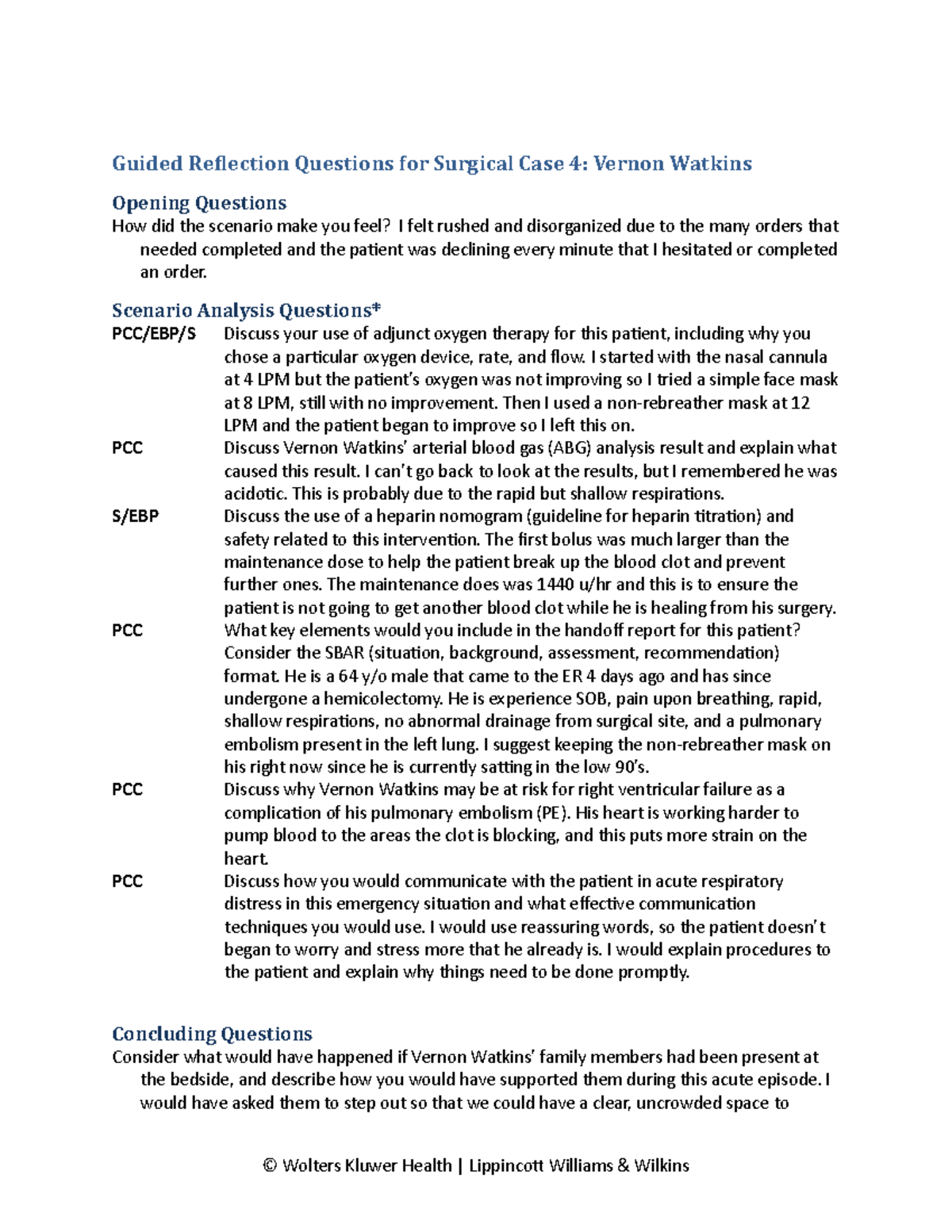 V Sim2 - Sim lab study guide - Guided Reflection Questions for Surgical ...