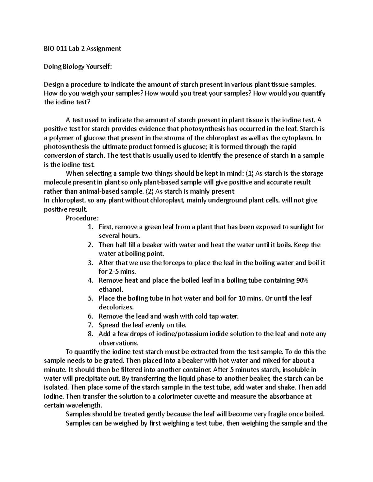 BIO 011 Lab 2 Assignment - BIO 011 Lab 2 Assignment Doing Biology ...