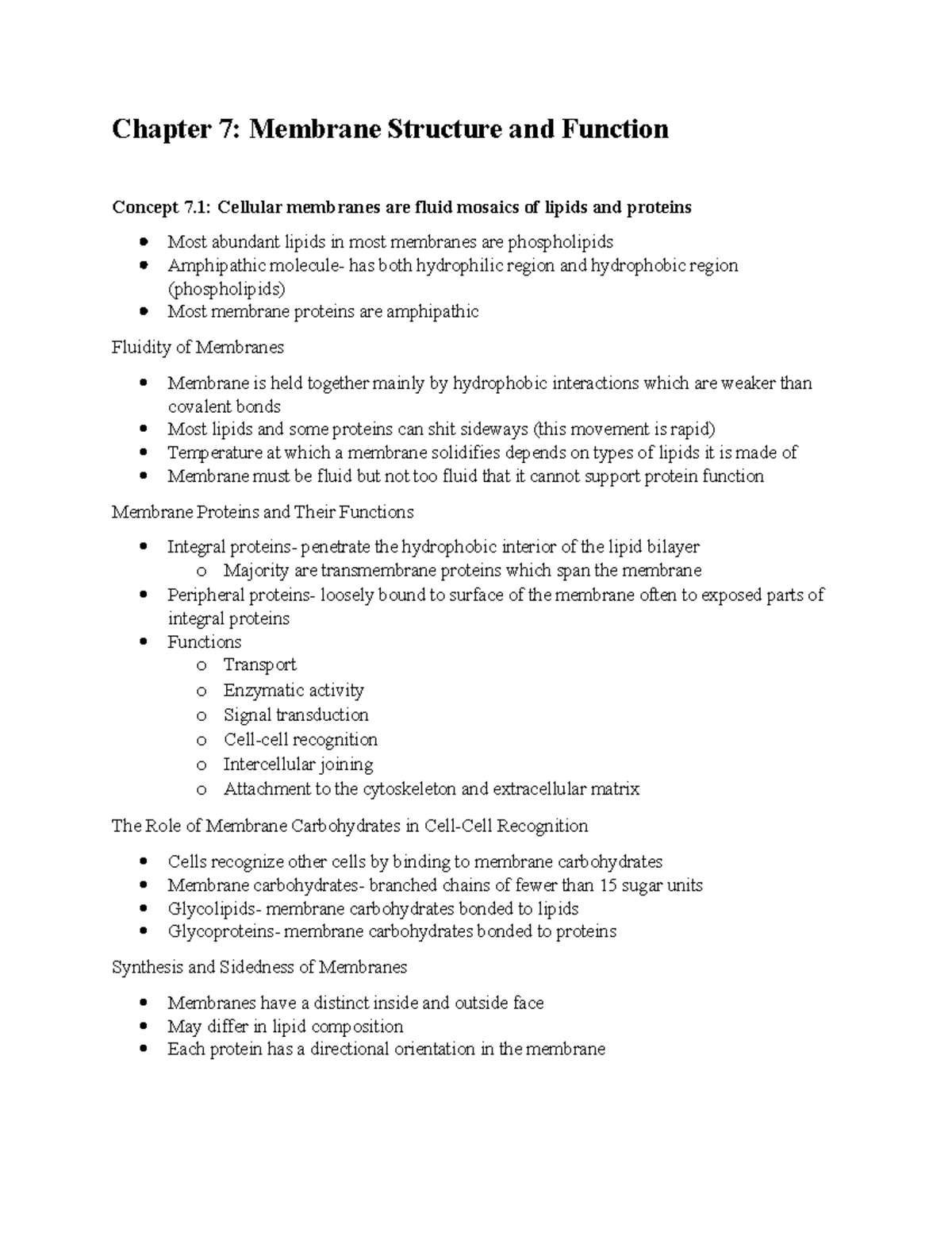Biology Chapter 7 - Chapter 7: Membrane Structure and Function Concept ...