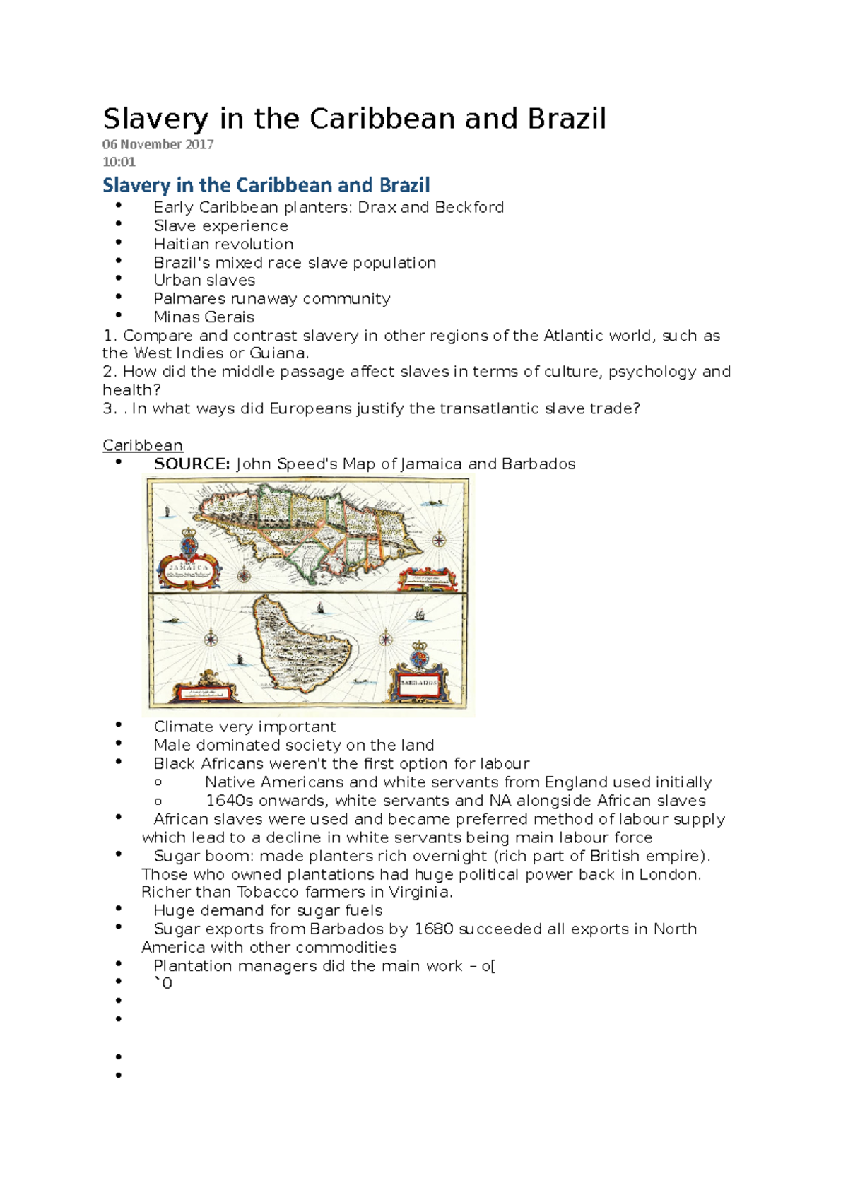 Slavery l 7 - Lecture notes - Slavery in the Caribbean and Brazil 06 ...