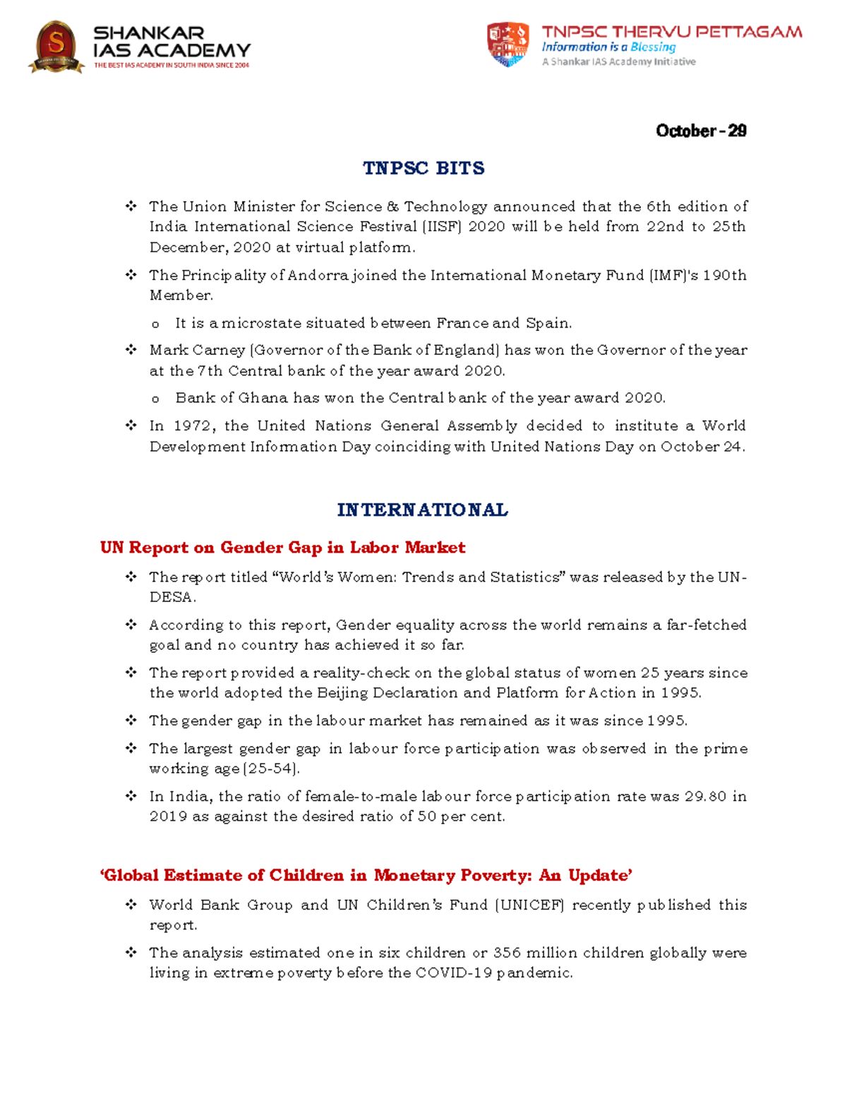 Oct 29 - English [Current Afairs for the month October-2020 ...