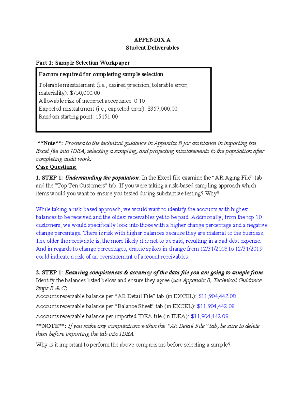 402 IDEA Group Project - APPENDIX A Student Deliverables Part 1: Sample ...