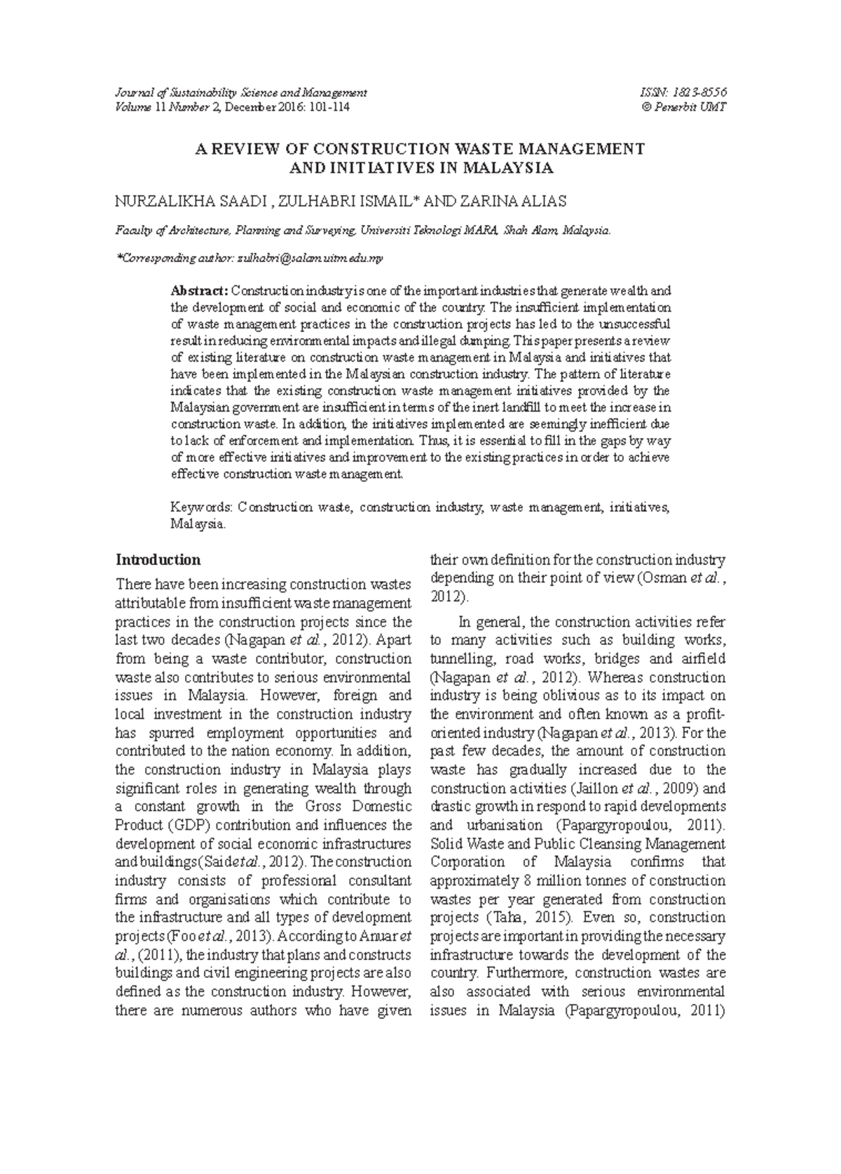 A Review OF Construction Waste Management - Journal of Sustainability ...