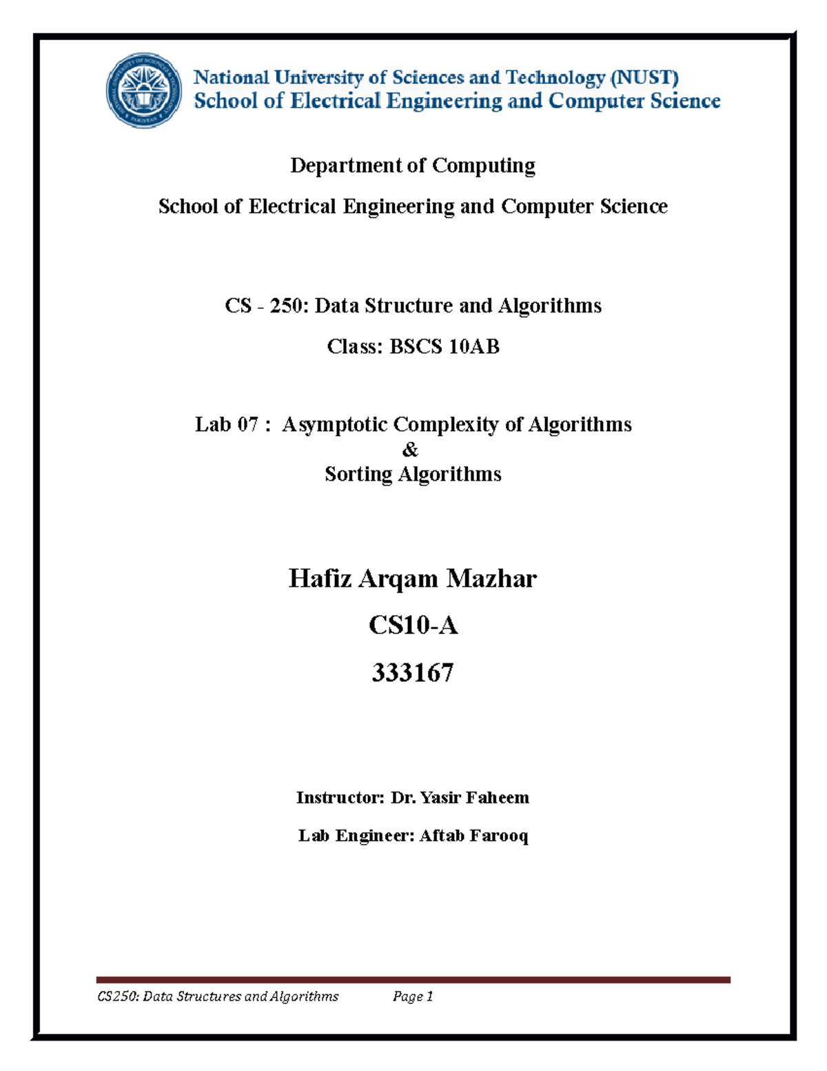 Lab7 Data Structures And Algorithms Complexity Analysis Department Of Computing School Of