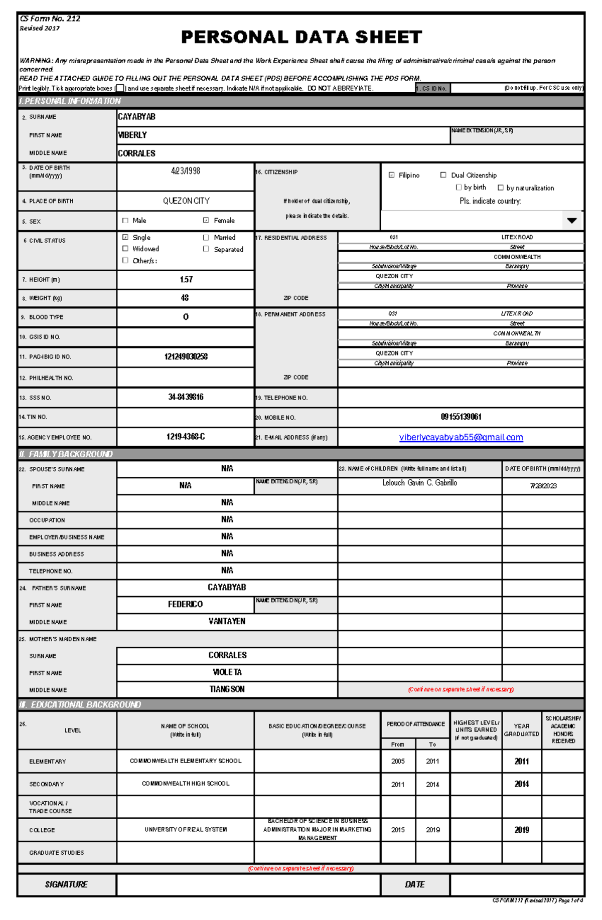 Cayabyab PDS - fedhegdaef - Print legibly. Tick appropriate boxes ...