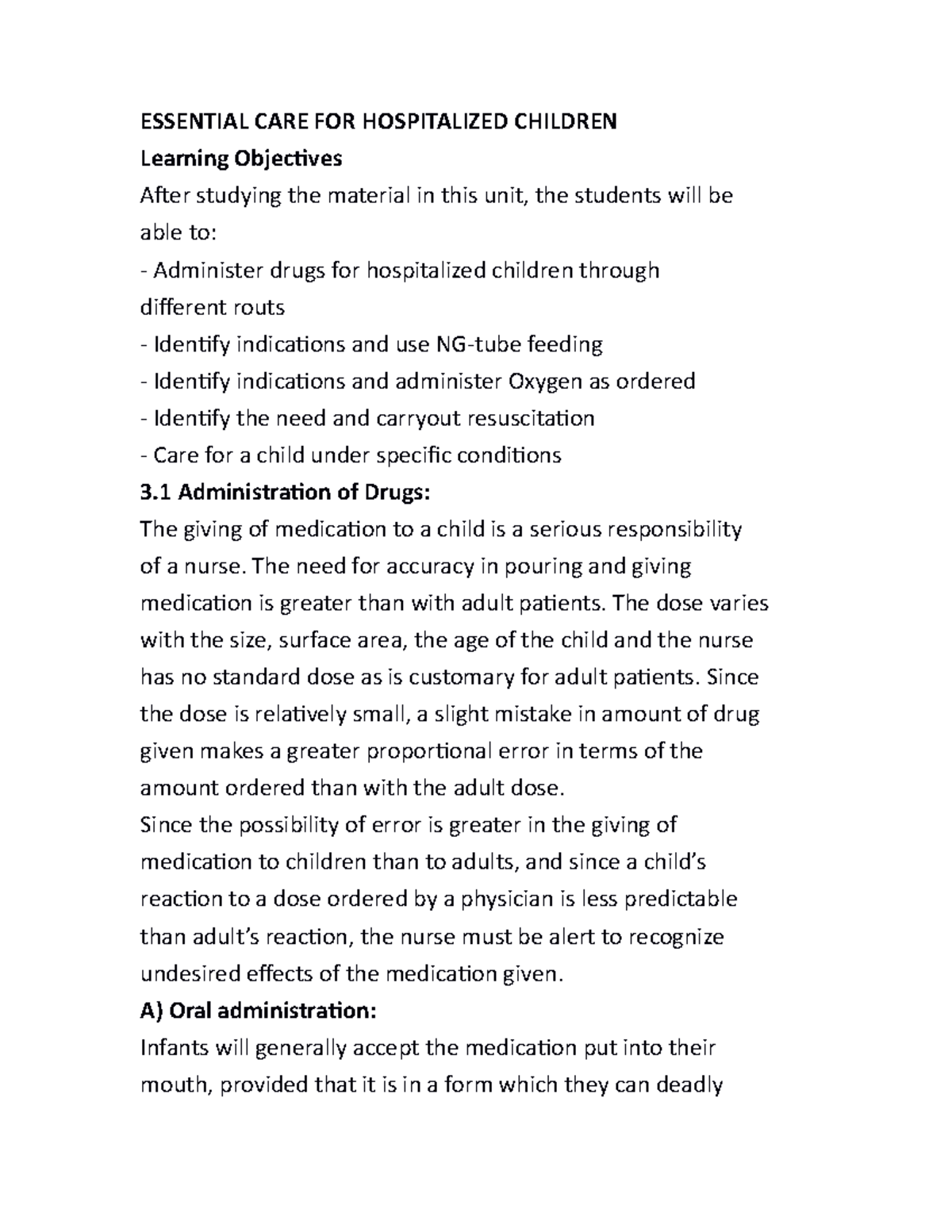 Essential CARE FOR Hospitalized Children notes - ESSENTIAL CARE FOR ...