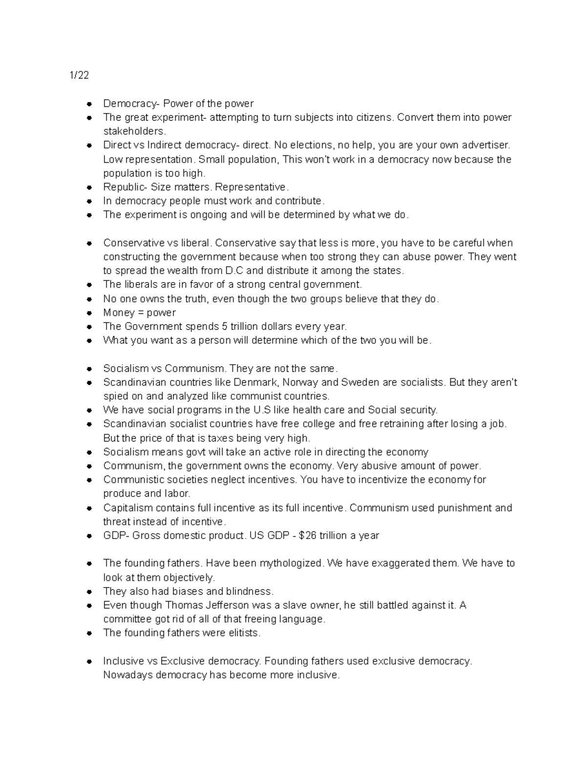 Political Science - notes of the start of the class - 1/ Democracy ...