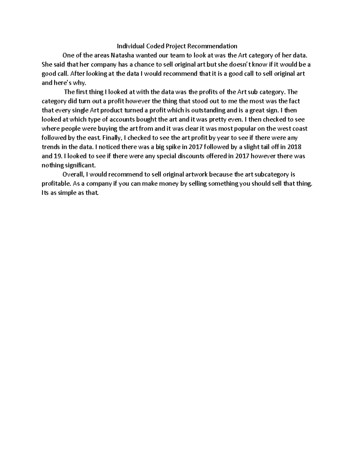 Original art supply rec Example F Recommendation - Individual Coded ...