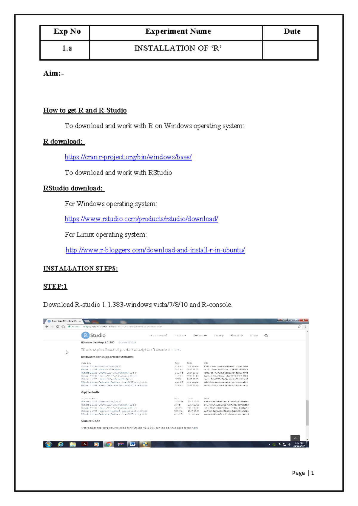 EDA with R lab manual - Aim:- How to get R and R-Studio To download and ...
