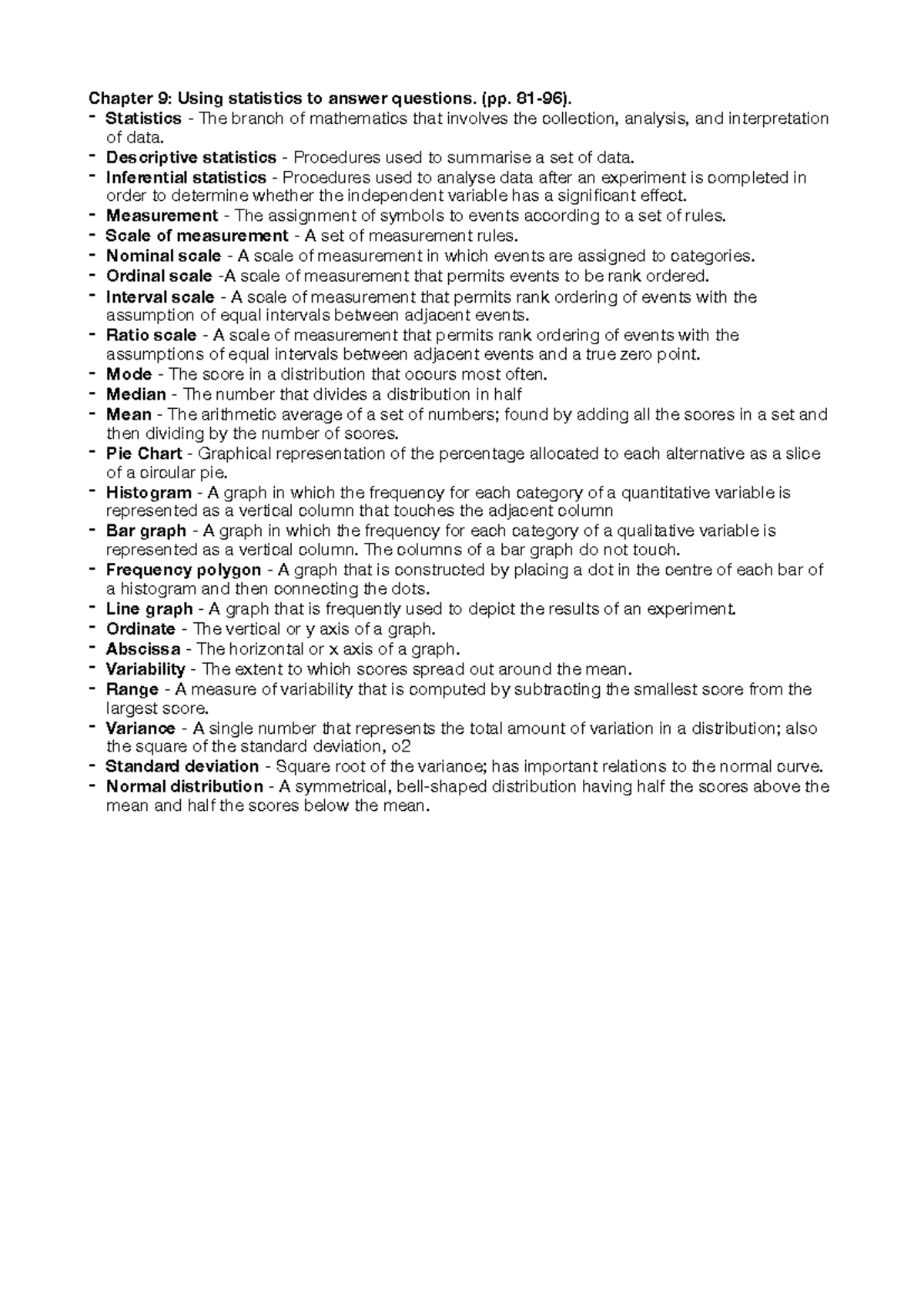 Module Two Reading One - Chapter 9: Using statistics to answer questions. (pp. 81-96 ...