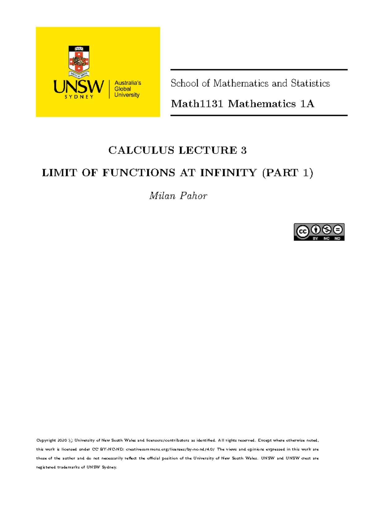Lecture 03 Limits to Infinity Part 1 - School of Mathematics and ...
