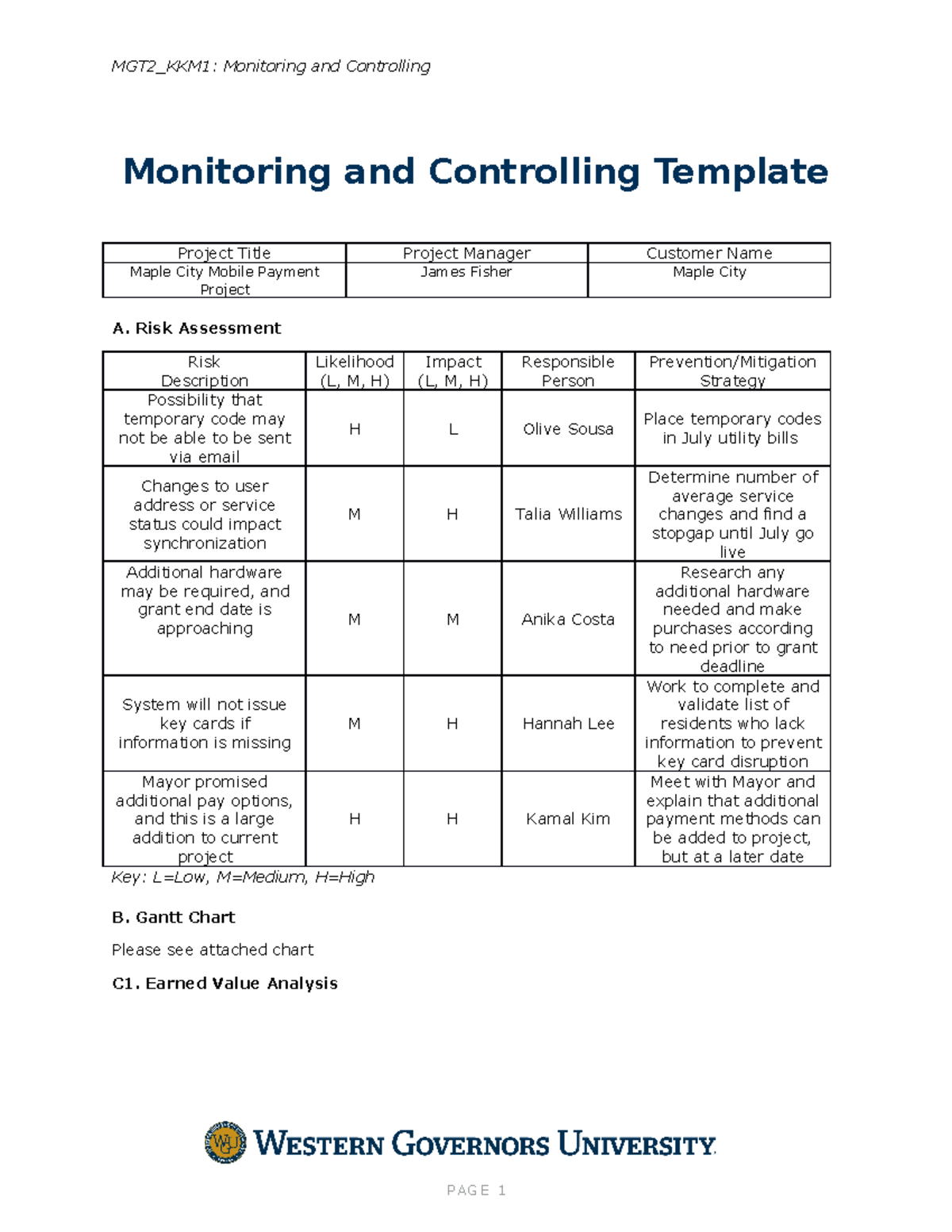 Monitoring and Controlling Template J2 - MGT2_KKM1: Monitoring and ...