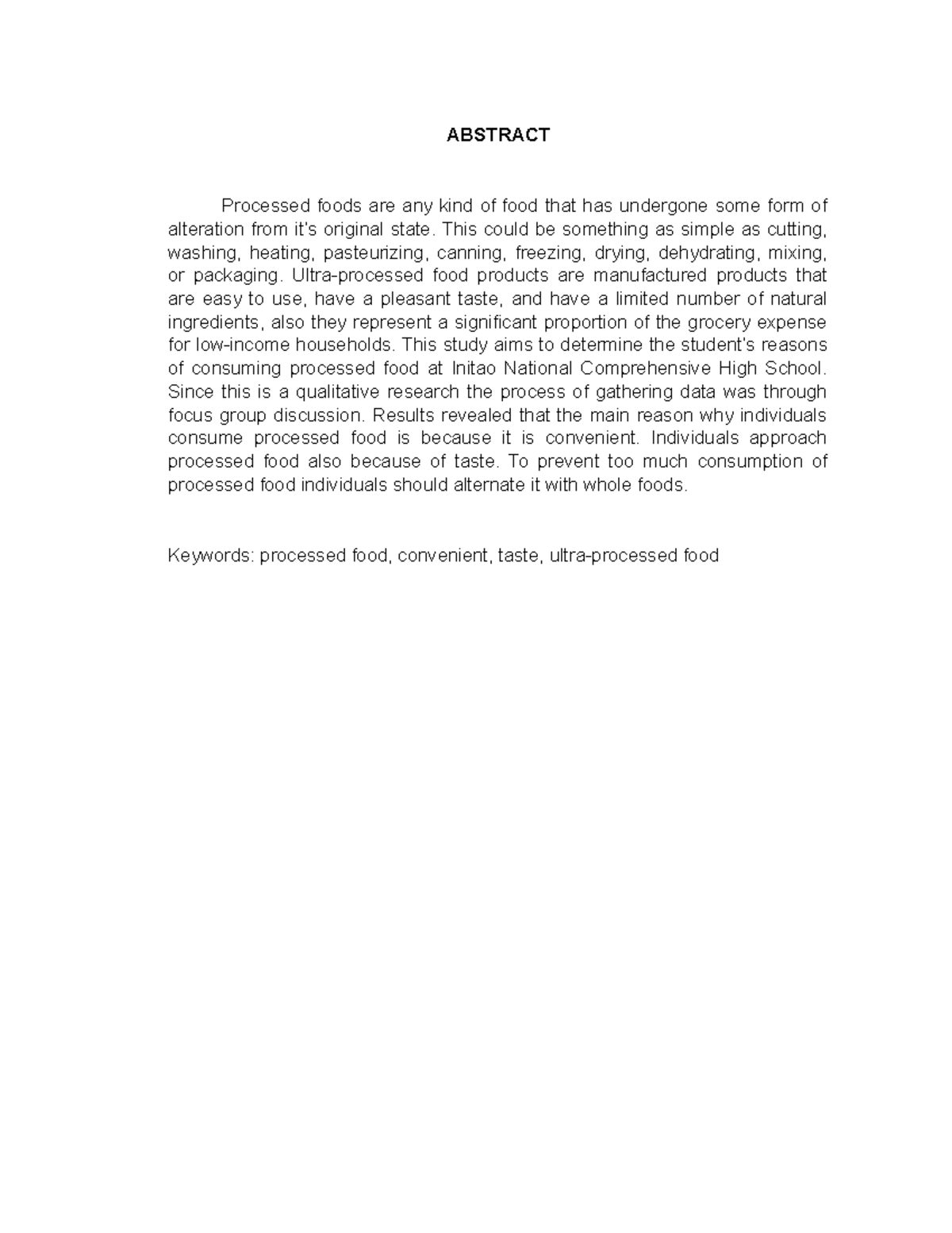 Abstract - ABSTRACT Processed foods are any kind of food that has ...