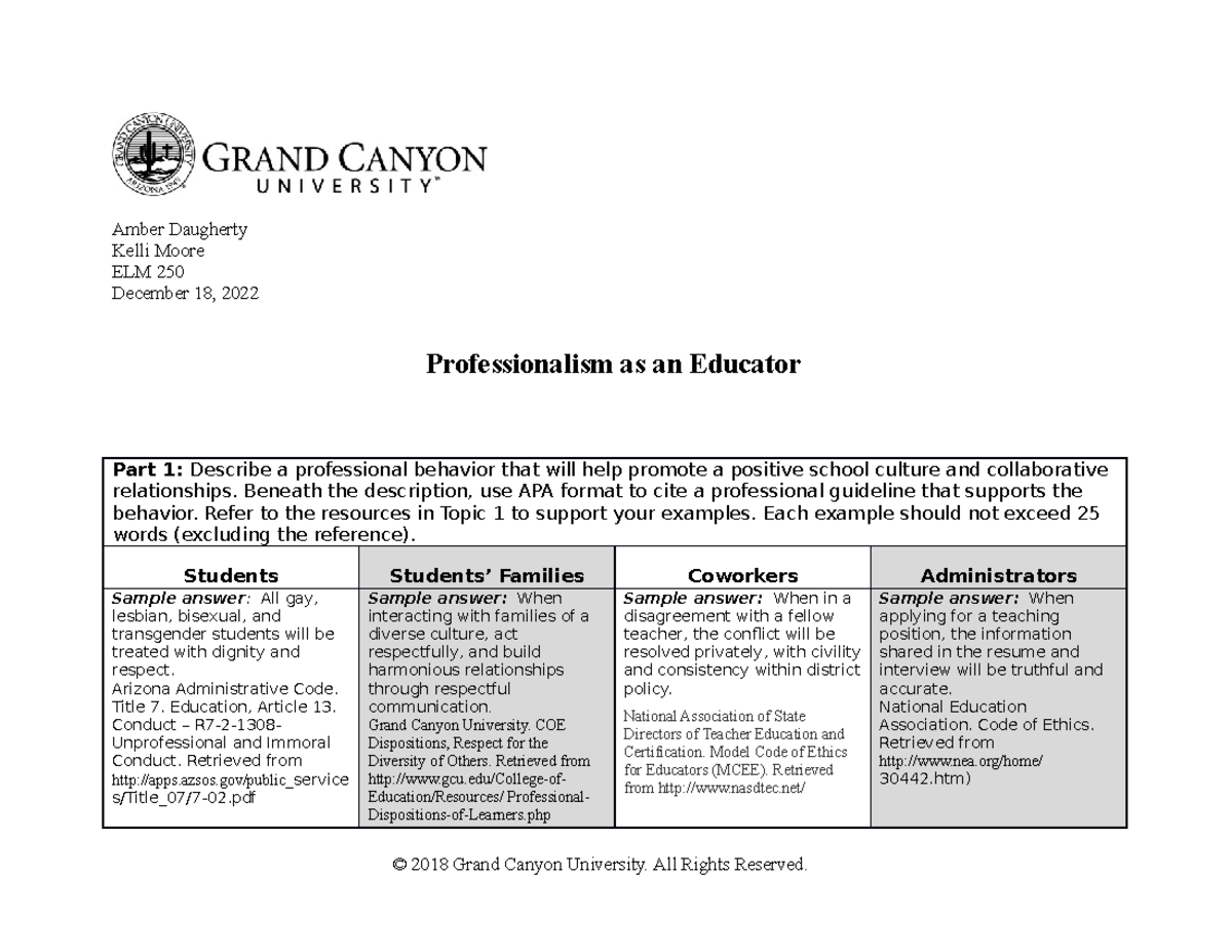 Topic 1 assignment elm 250 - Amber Daugherty Kelli Moore ELM 250 ...