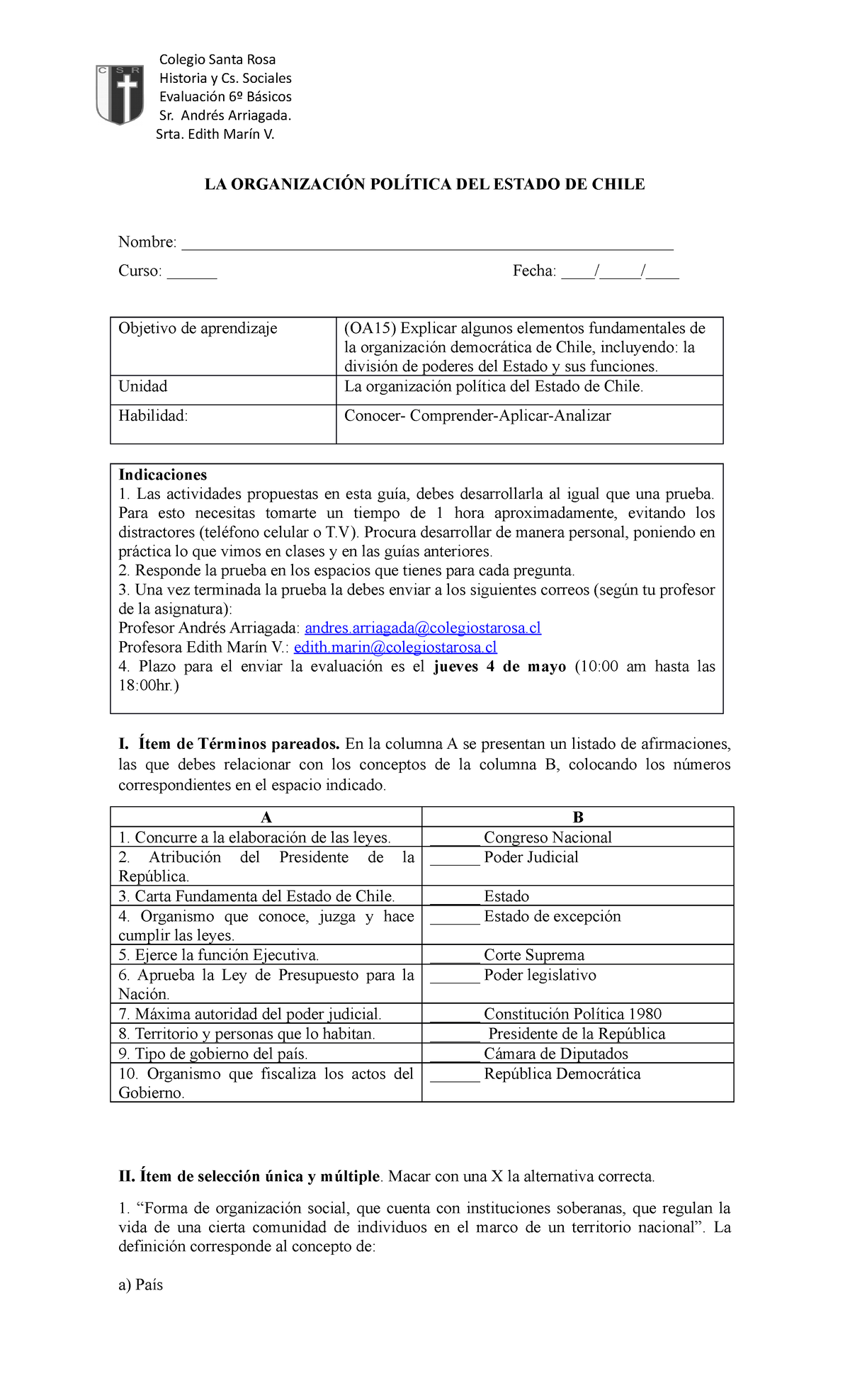 mnmnmn fdjjfvisj - Historia y Cs. Sociales Evaluación 6º Básicos Sr ...