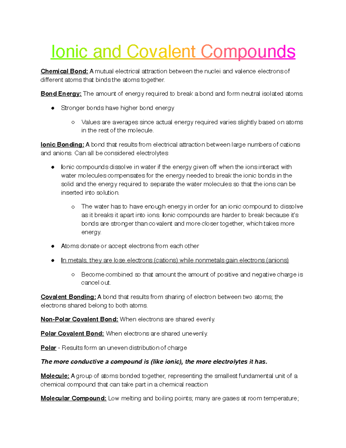 Ionic and Covalent Compounds - Ionic and Covalent Compounds Chemical ...