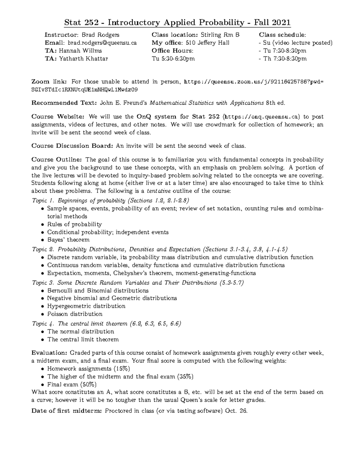 Stat252 Class Info - Course introduction - Stat 252 - Introductory ...