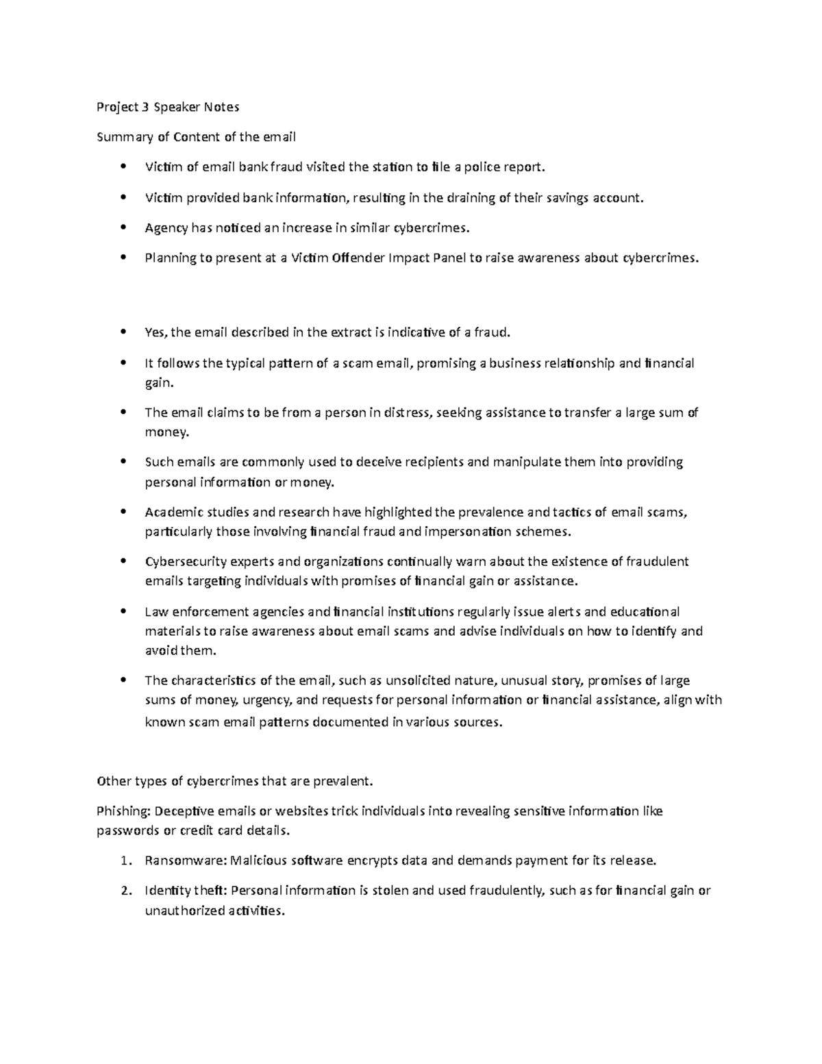 Project 3 speaker notes - Project 3 Speaker Notes Summary of Content of ...