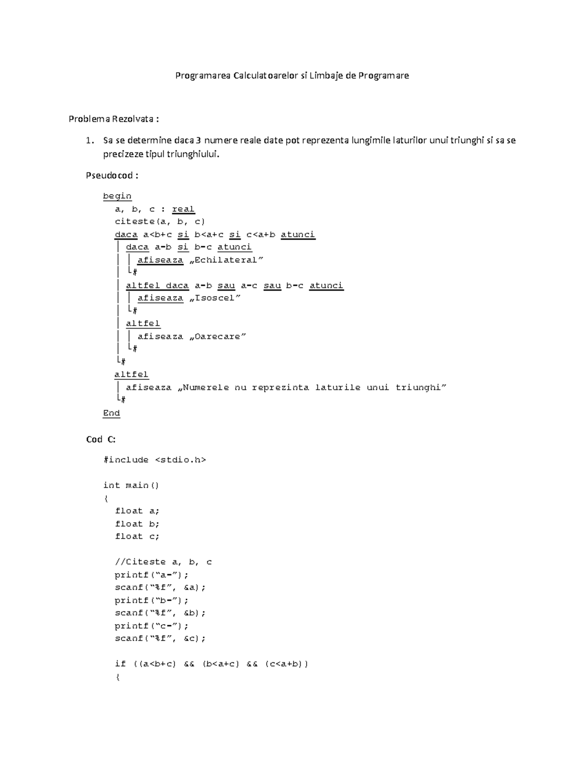 L3 - series of exercises with one resolved - Programarea Calculatoarelor si Limbaje de ...