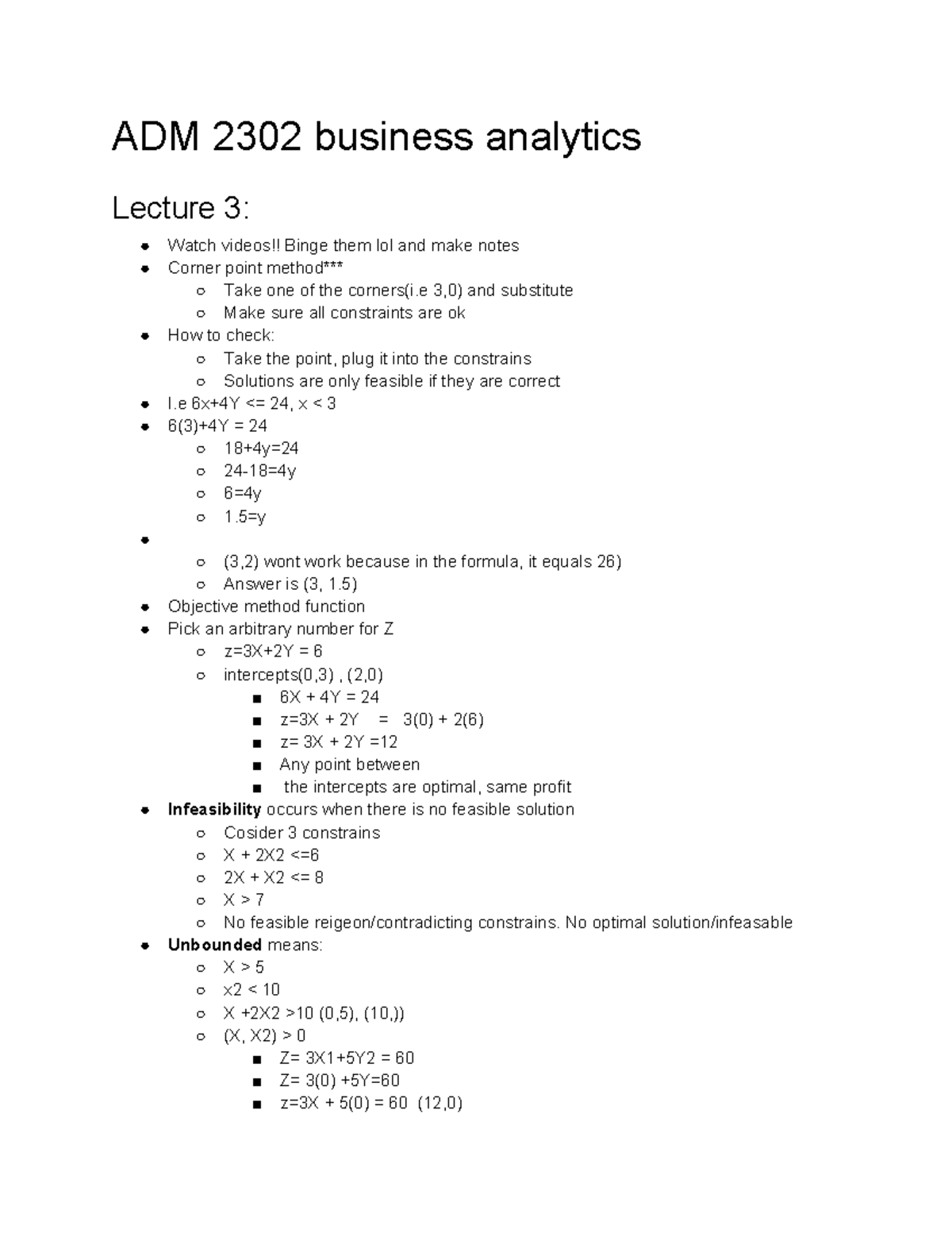 ADM 2302 Business anlytics - ADM 2302 business analytics Lecture 3: Watch videos!! Binge them ...