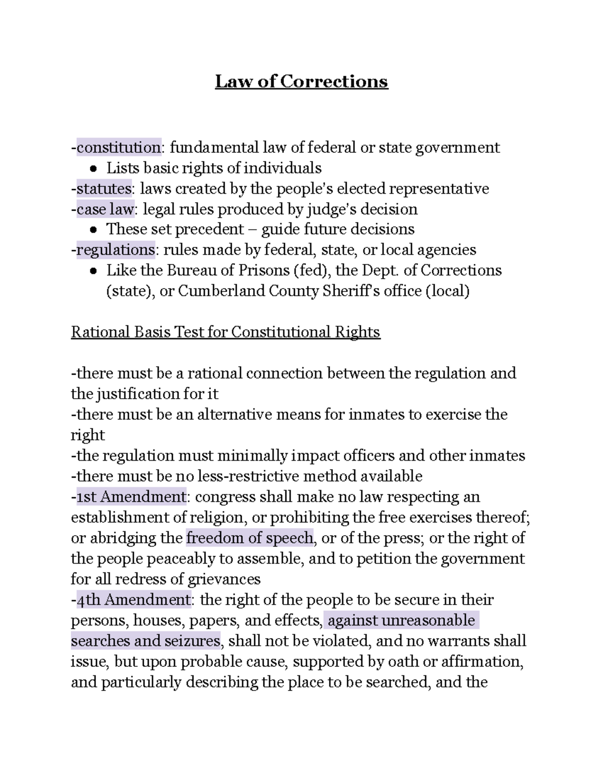 Law of Corrections CRJC 220 - Law of Corrections constitution ...