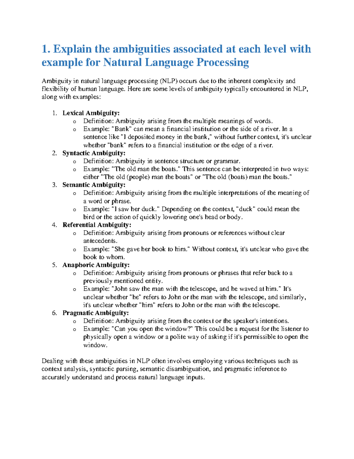 Question bank - 1. Explain the ambiguities associated at each level ...