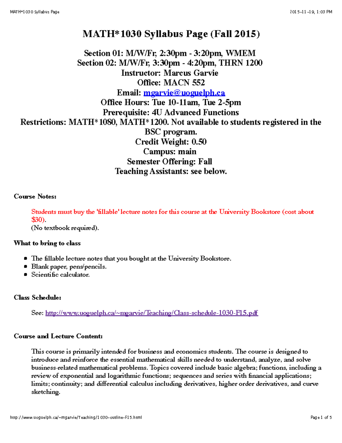 MATH 1030 Course Outline - F15 - MATH*1030 Syllabus Page (Fall 2015 ...