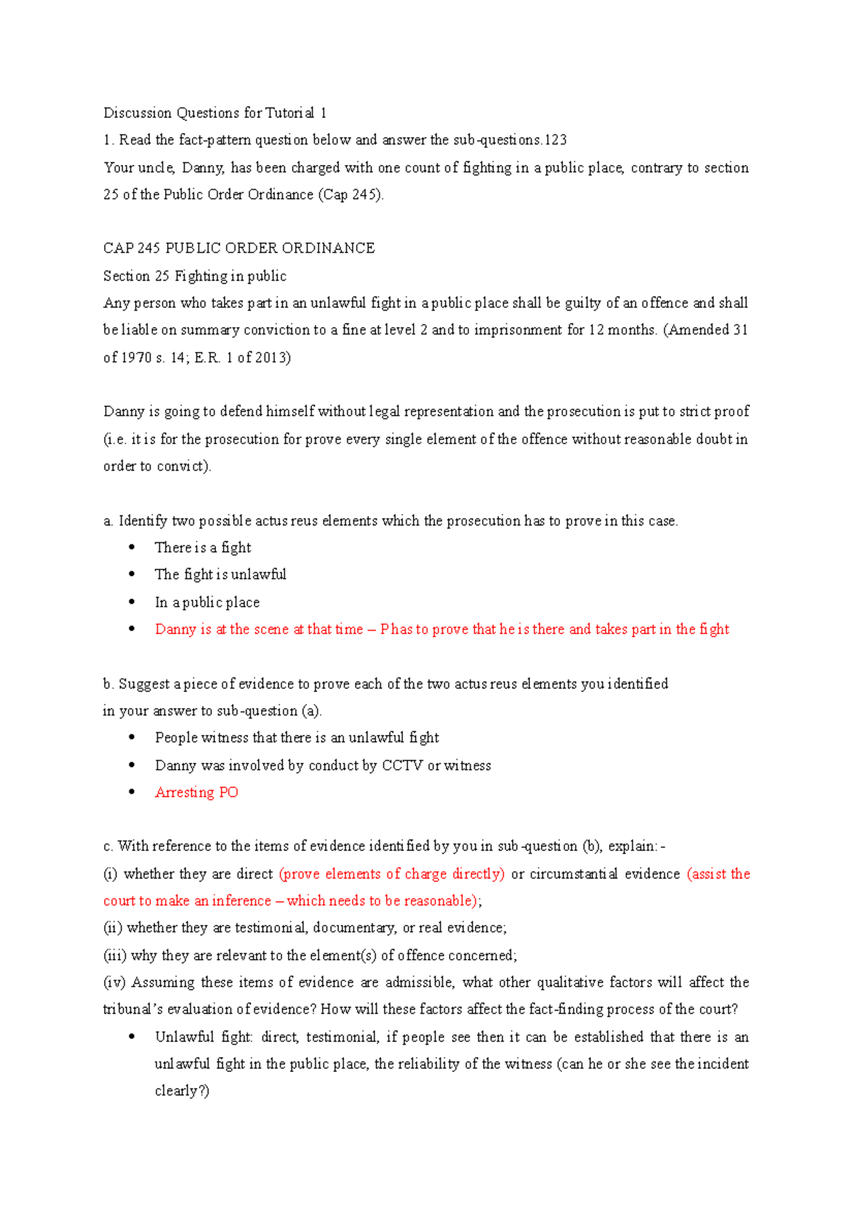 Evidence Tutorial Discussion Questions For Tutorial 1 Read The Fact