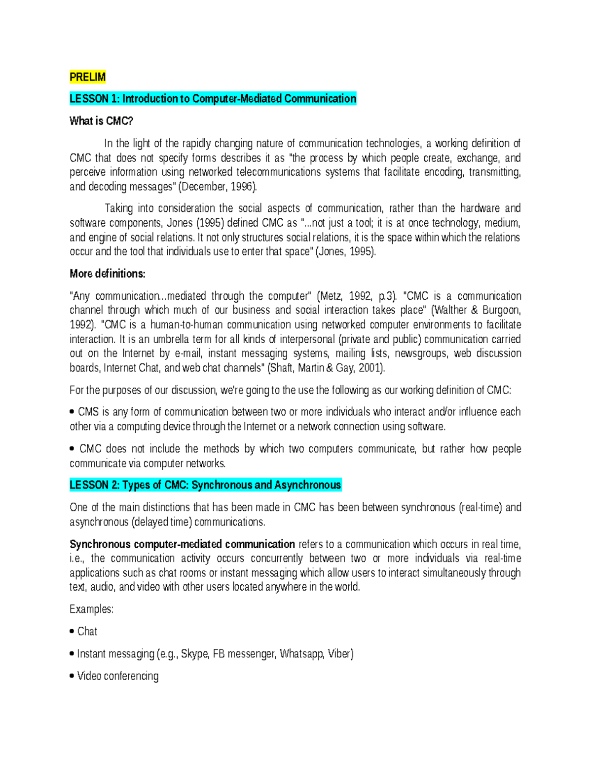 CMC Module Prelim - PRELIM LESSON 1: Introduction to Computer-Mediated ...