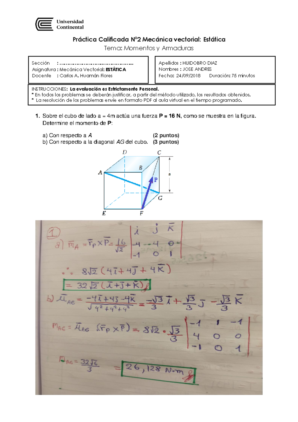 Practica Calificada 02 Estática pgqt SADASDA - Práctica Calificada N°2 Mecánica vectorial ...