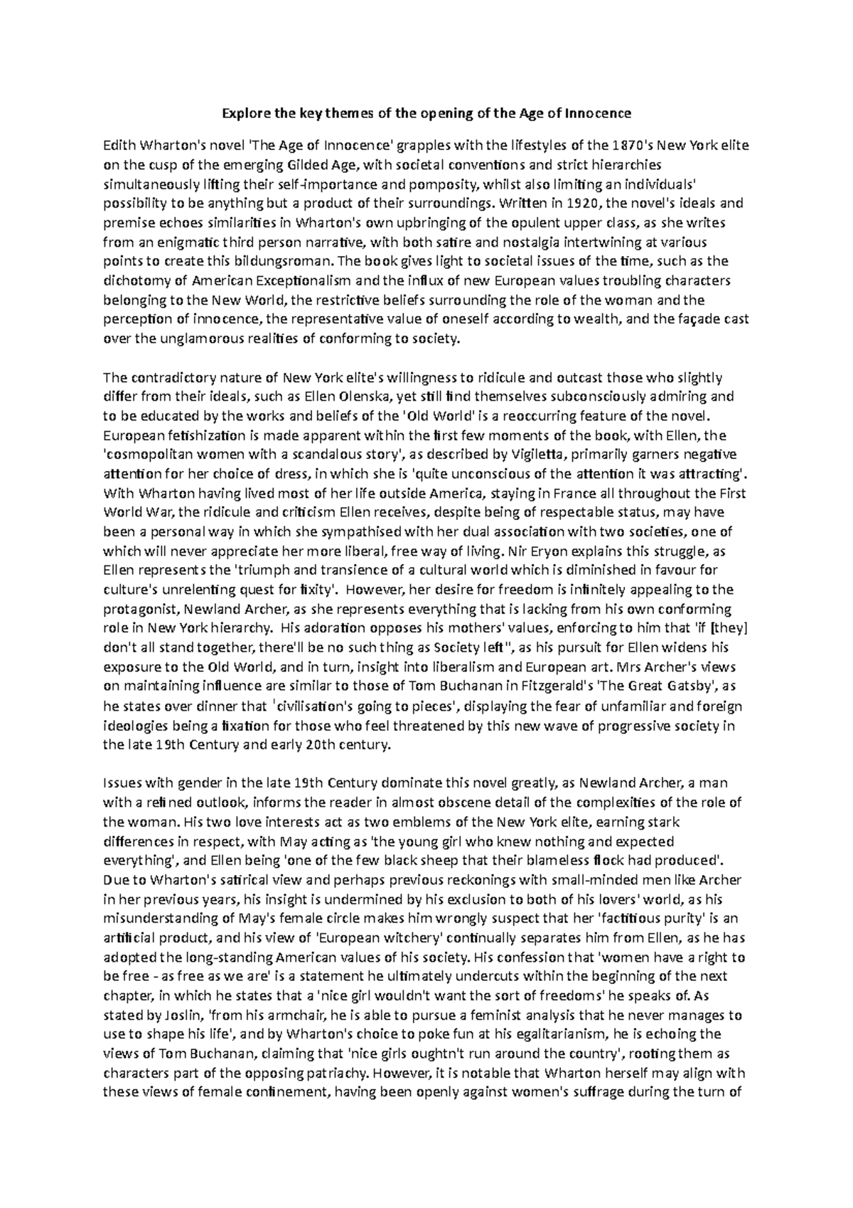 Main Themes Essay Explore The Key Themes Of The Opening Of The Age Of