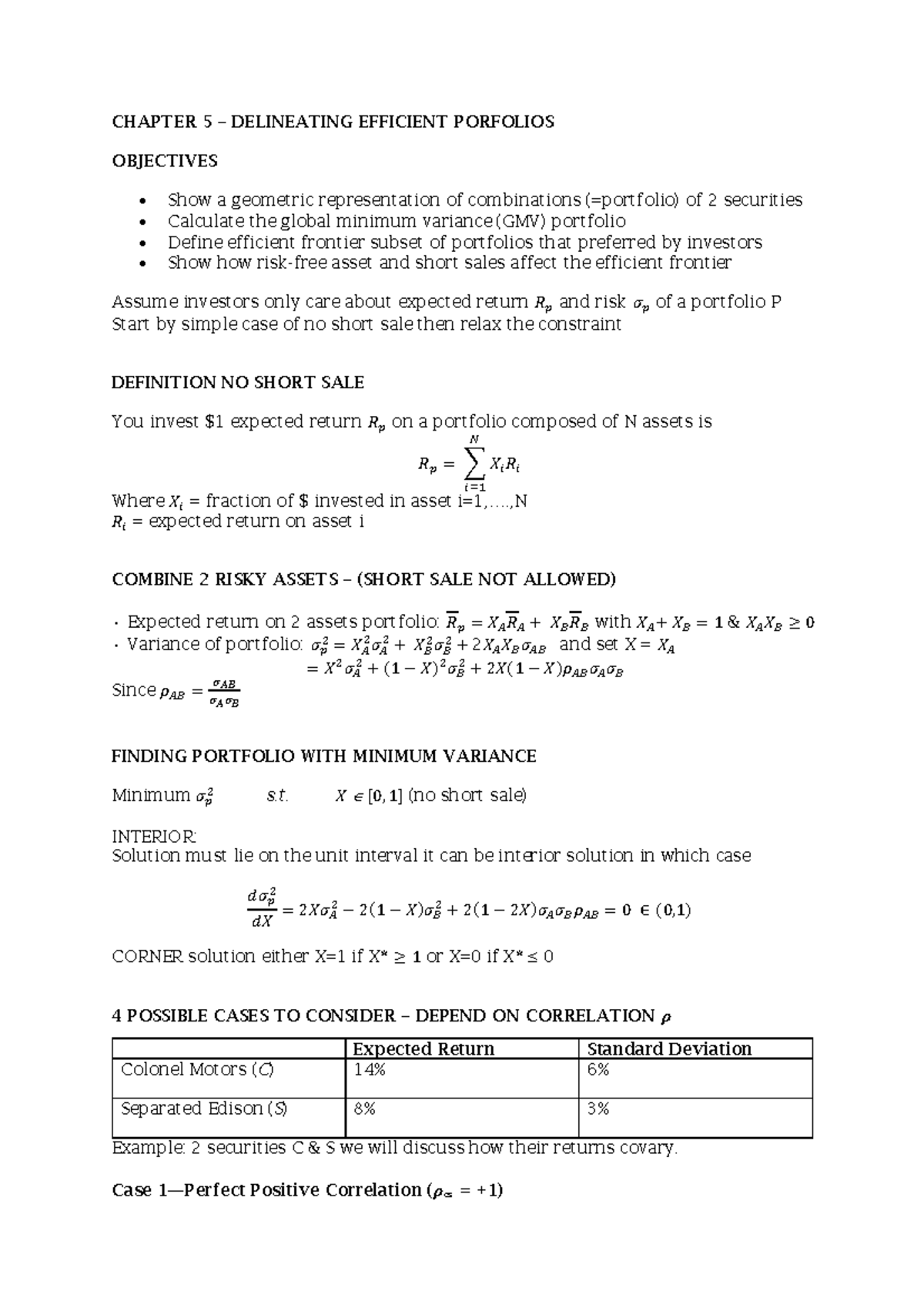 Chapter 5 Delineating Efficient Portfolios - Warning: TT: undefined function: 32 CHAPTER 5 ...